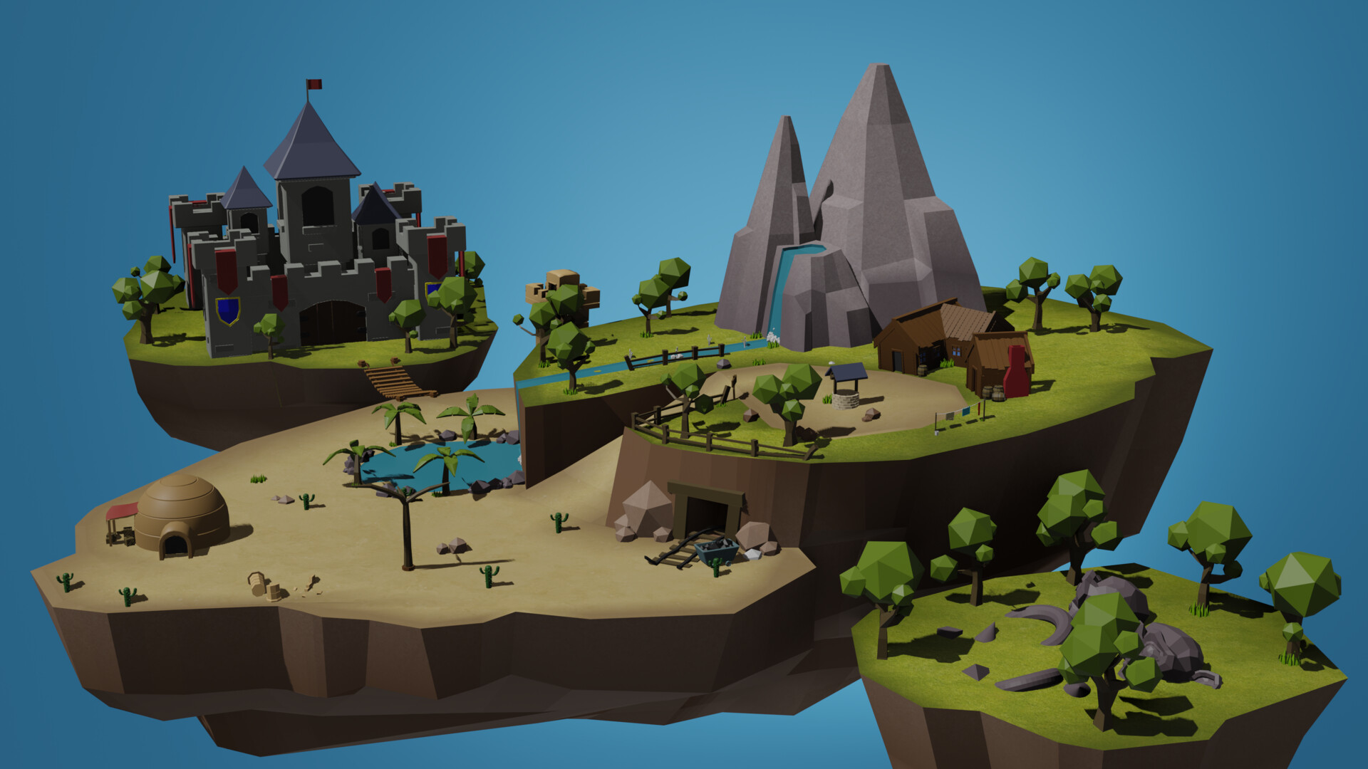 ArtStation - Flying Low Poly island / Ilha voadora Low poly