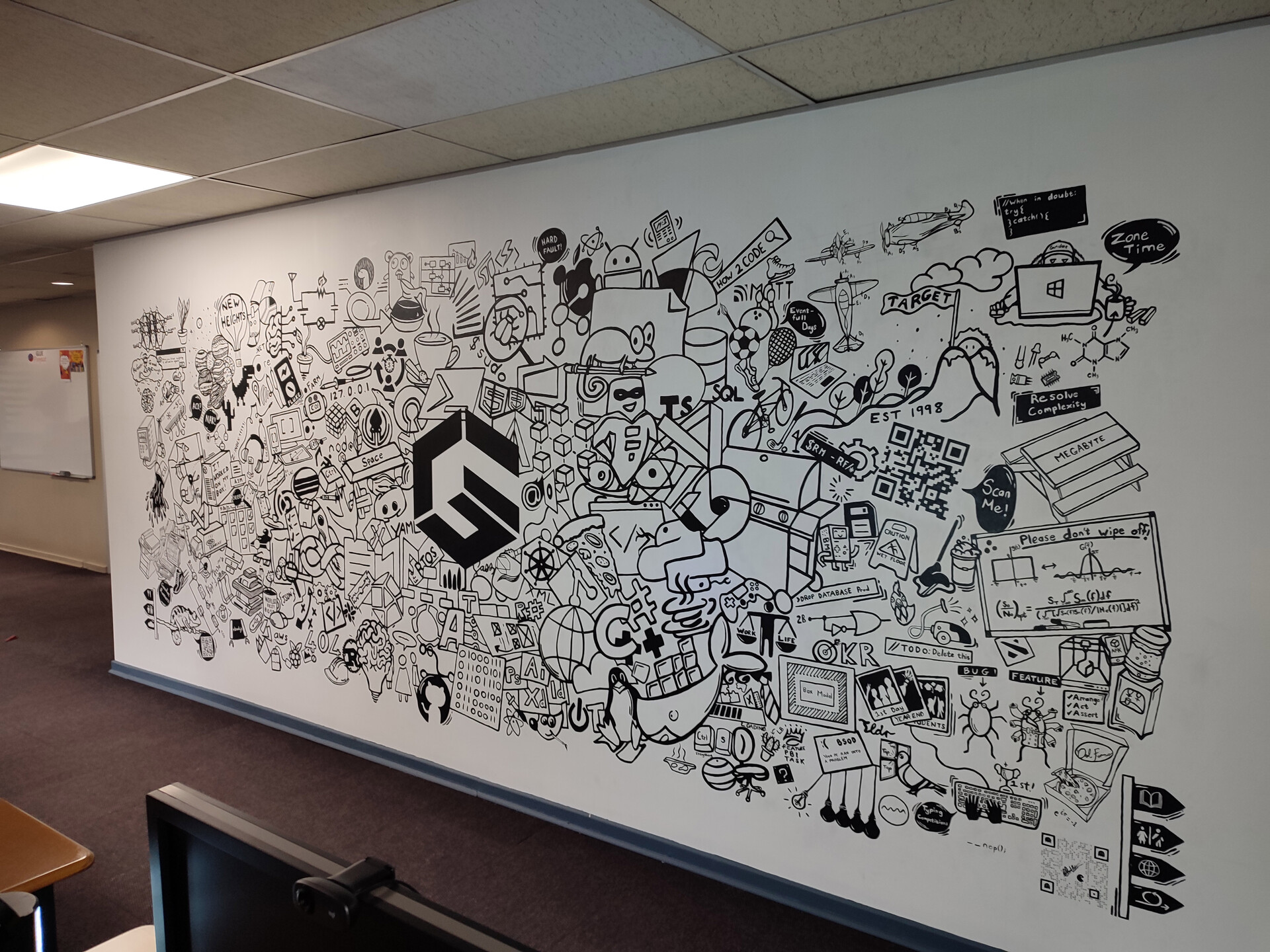 Christian Strydom - Acrylic doodle mural for tech company (5.8m x 2.5m)