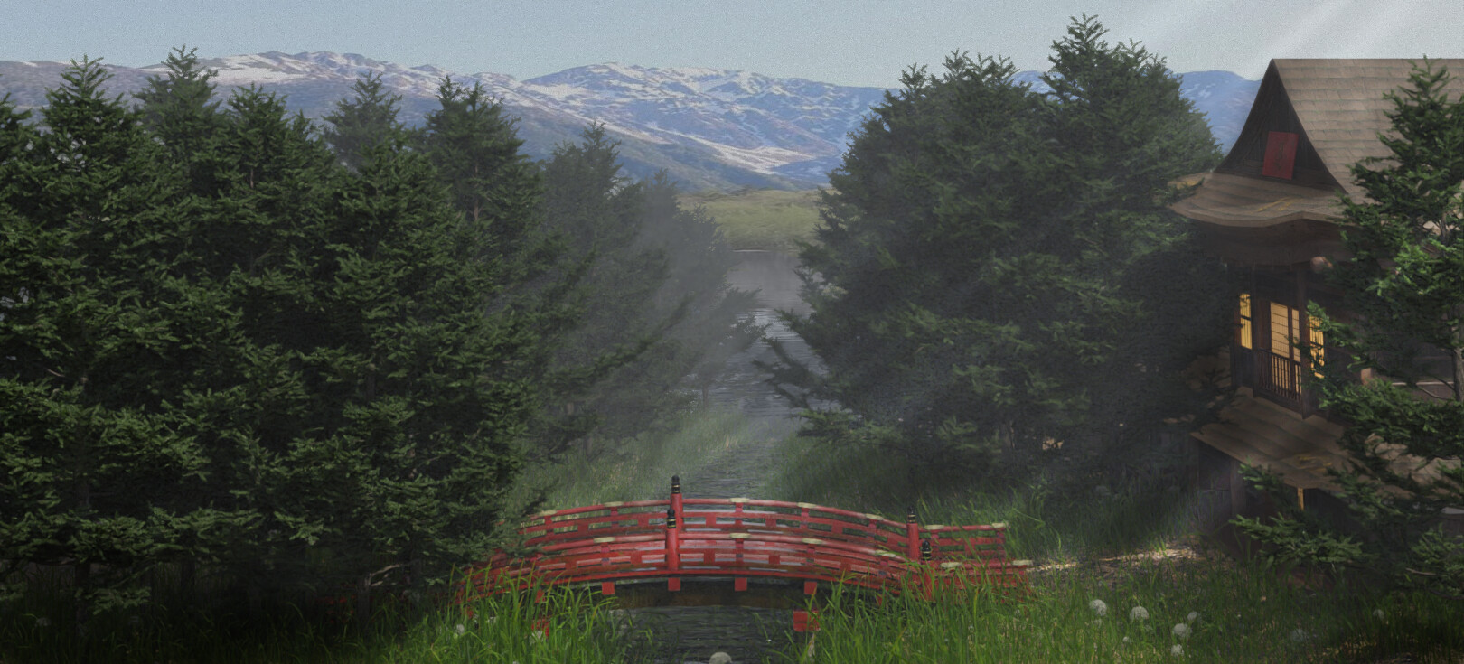 ArtStation - A foggy Morning in the Japanese countryside