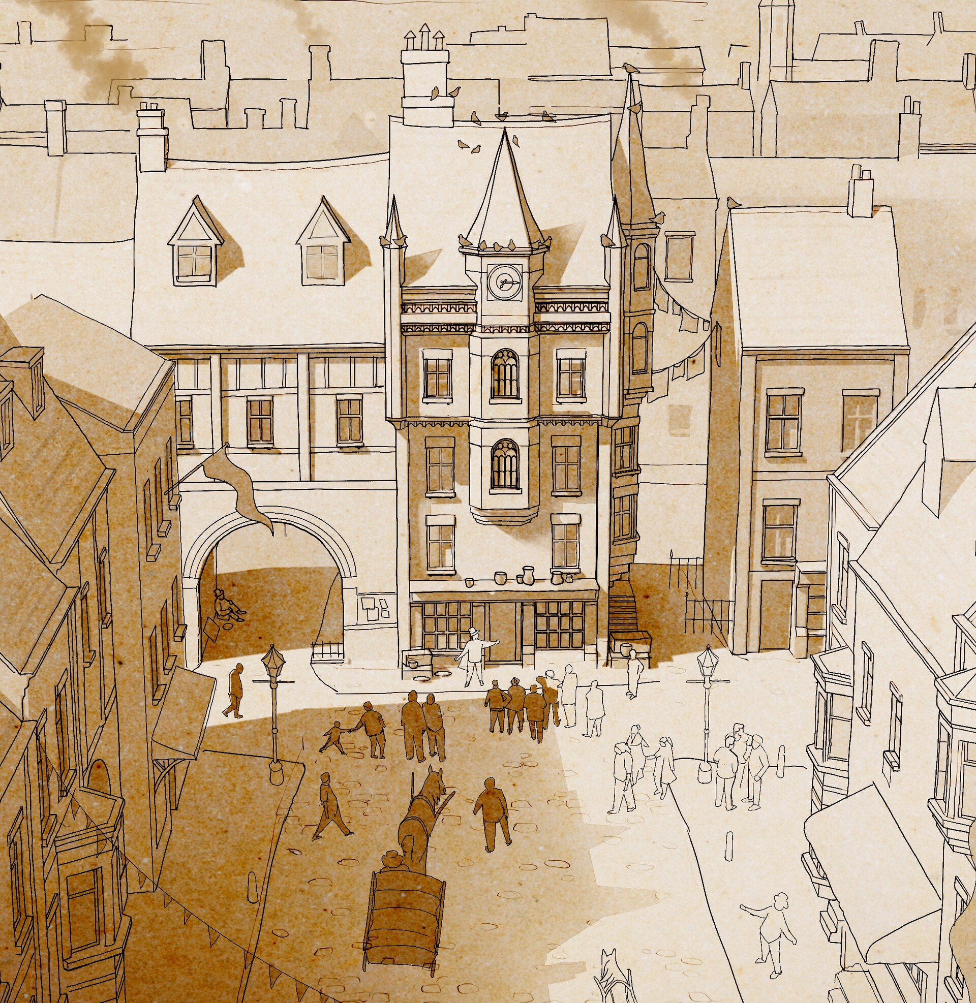 Joseph Edwards - 18th Inspired City Design - Line Drawing