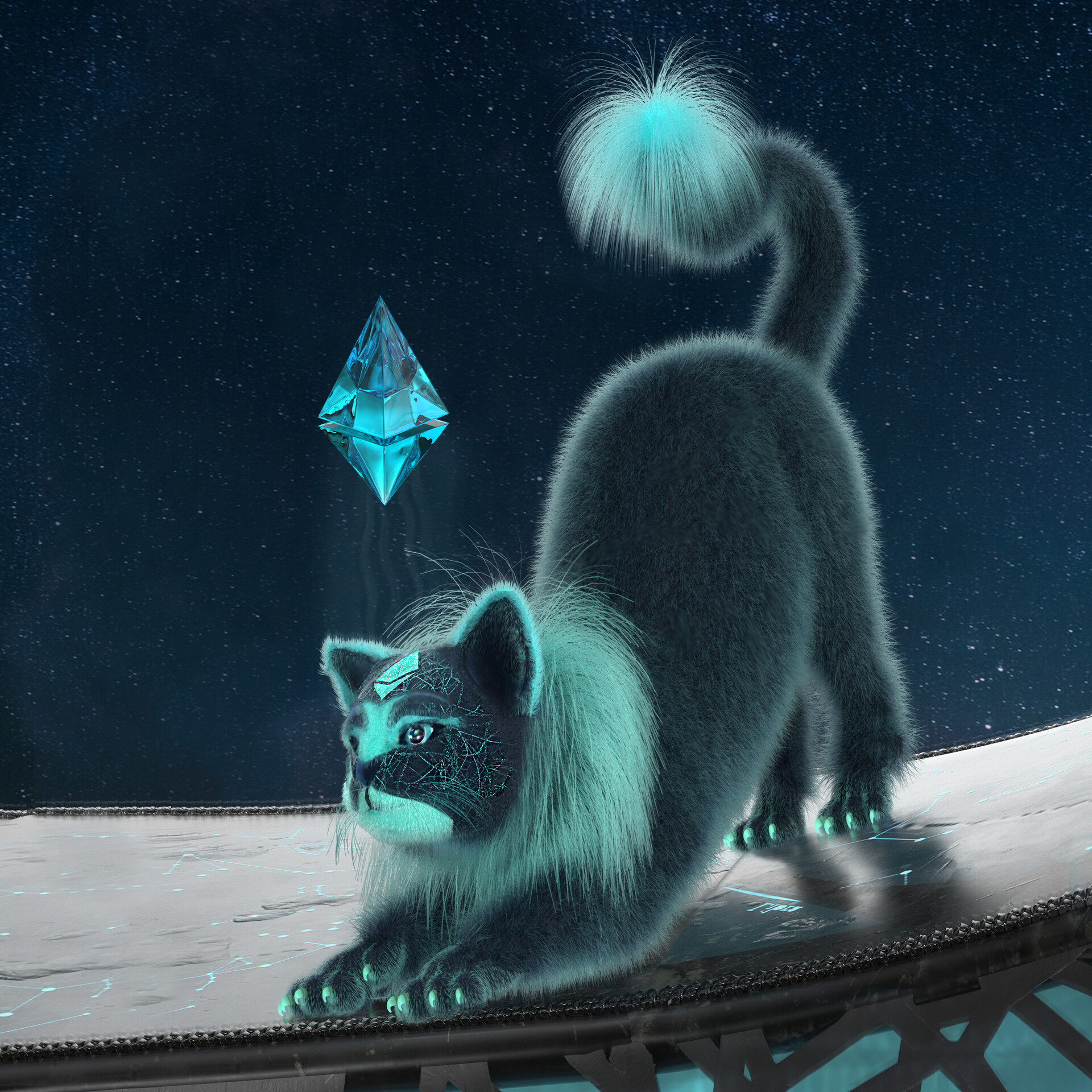 Melinda Manunta - "Moon voyager" (details) moon cat -Full3d