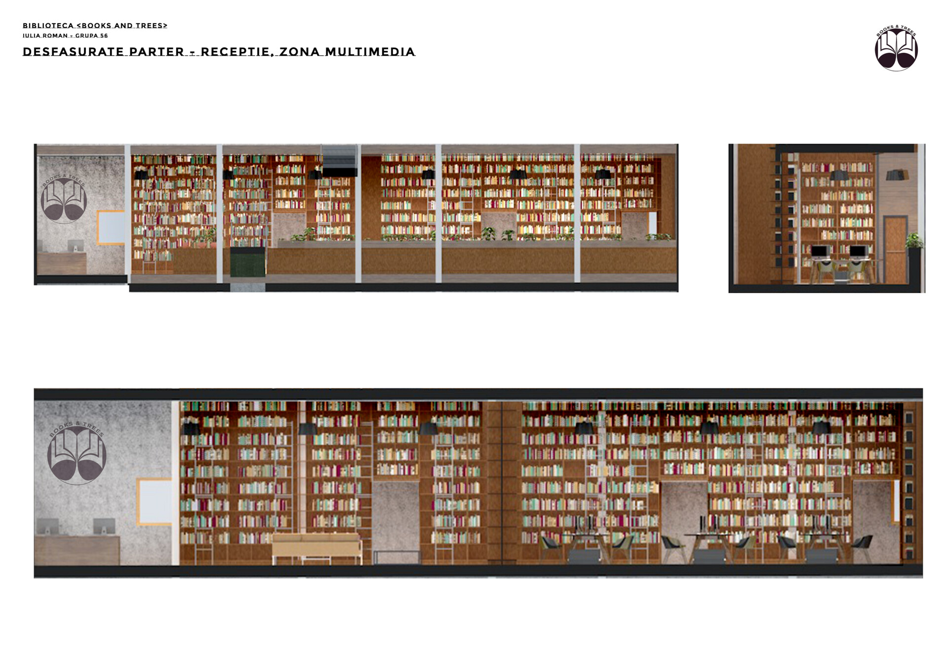 Arh. Iulia Alexandra Roman - Library concept - Plan and inside elevation