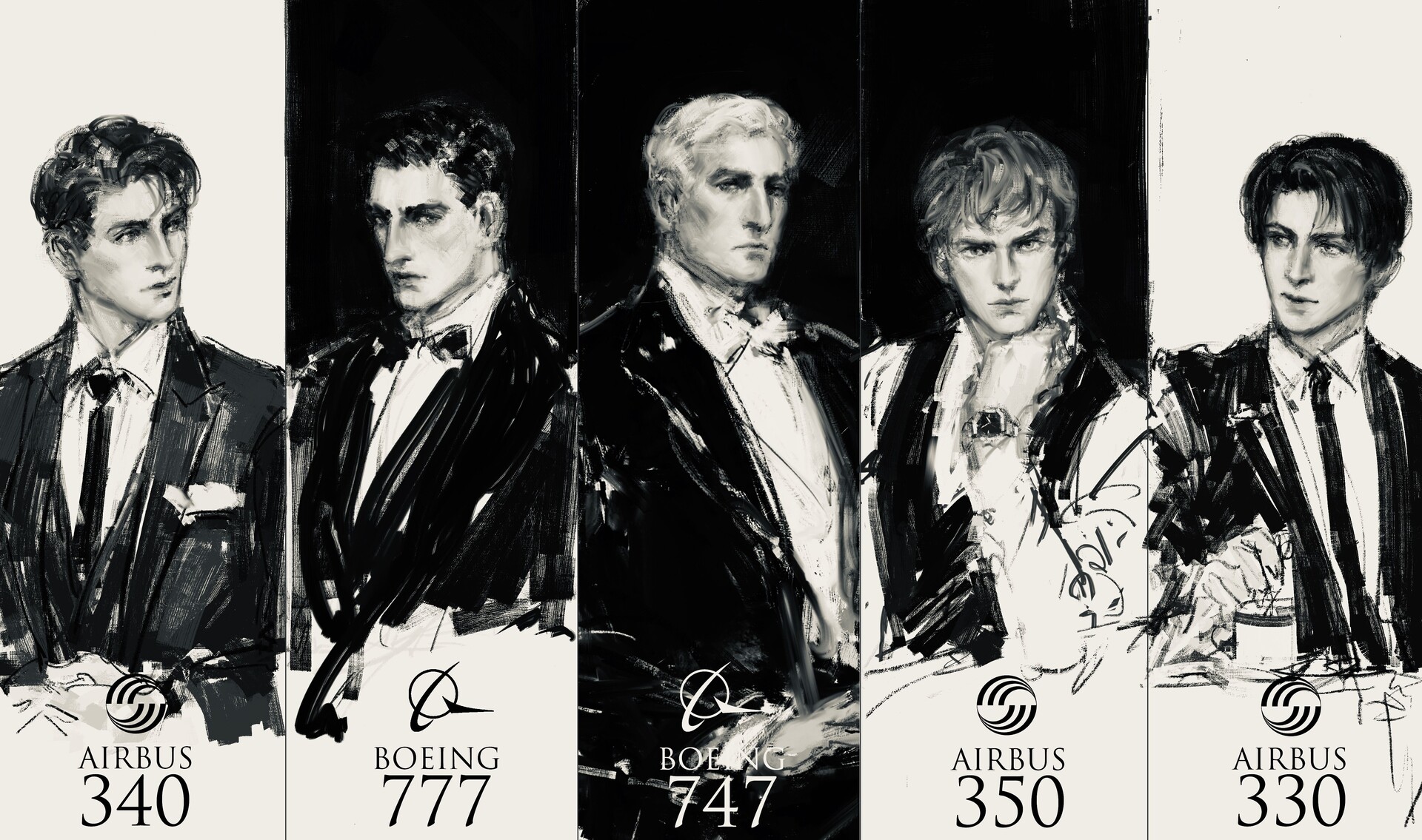 ArtStation - Commercial Aircraft Anthropomorphize Boeing/Airbus_Males