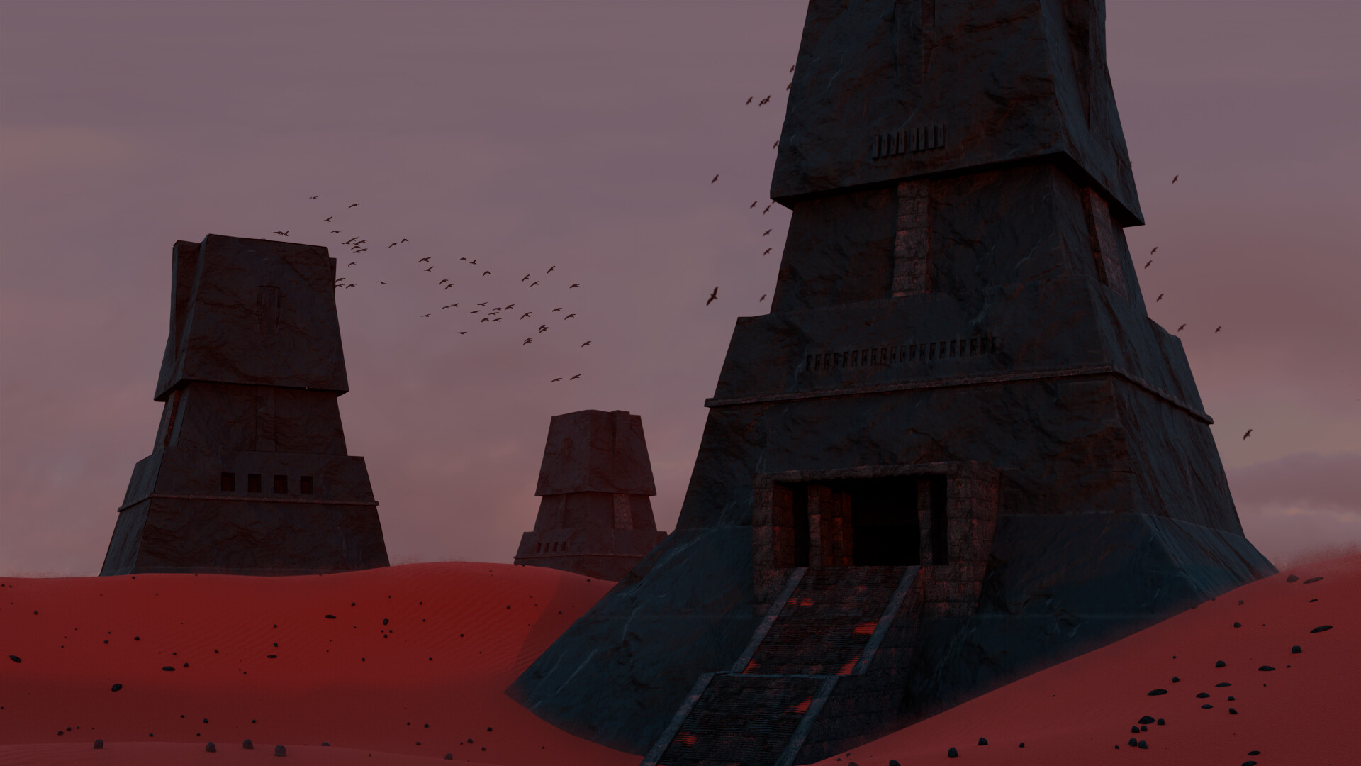 ArtStation - Black castles on the red deset