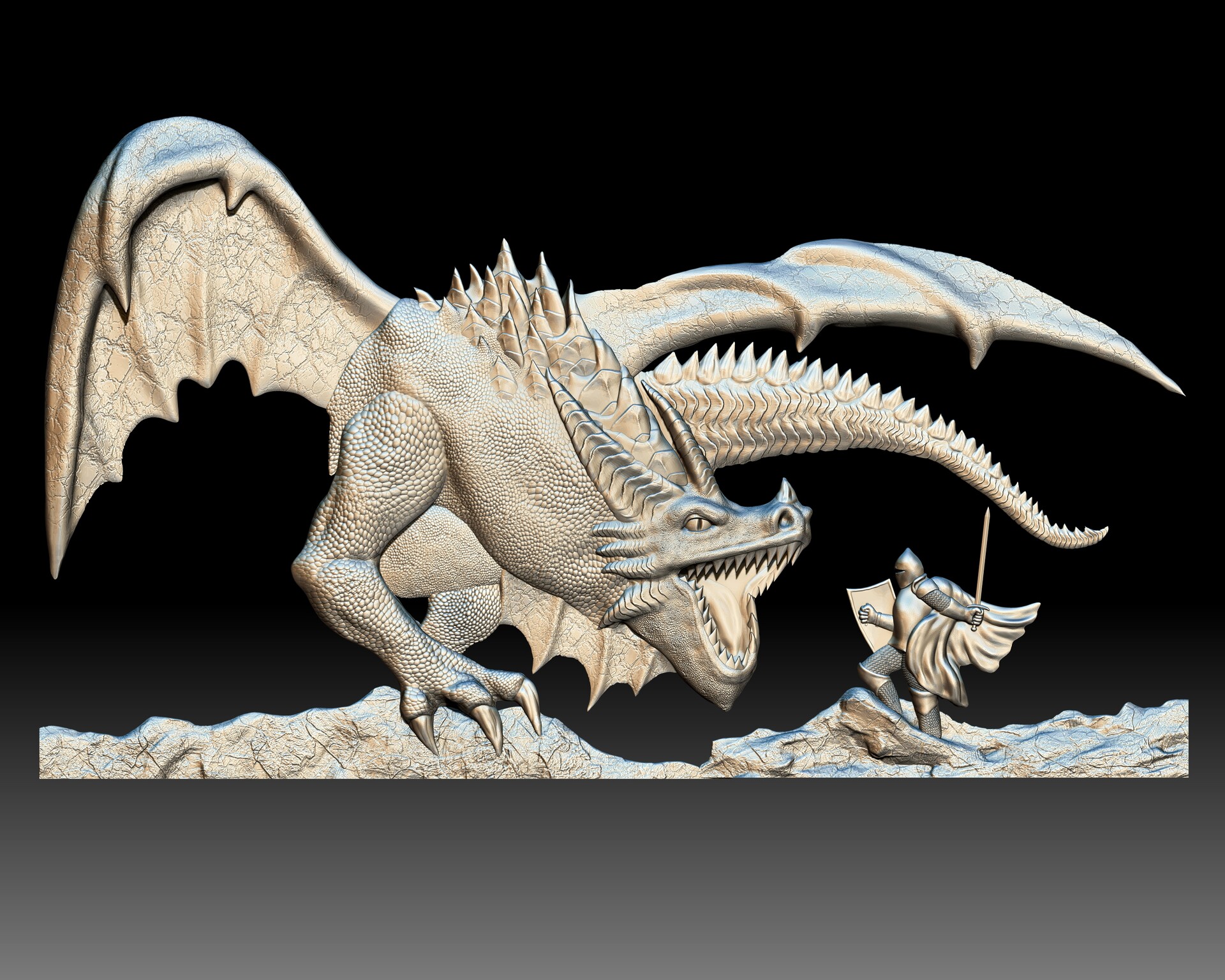 ArtStation - Dragon knight 3D bas-relief for CNC router or 3D printer