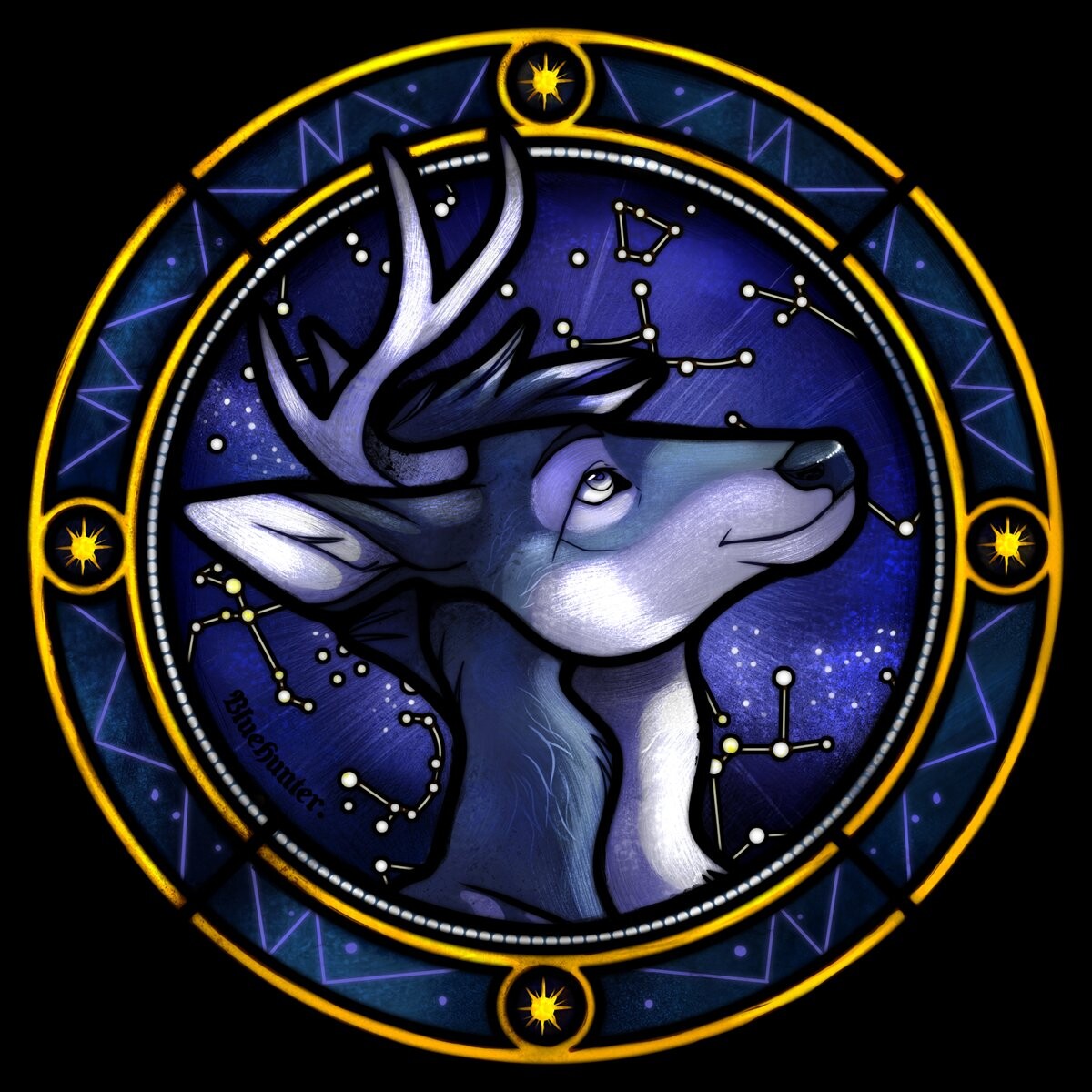 Blue Hunter - Digital stained glass portrait - Haze