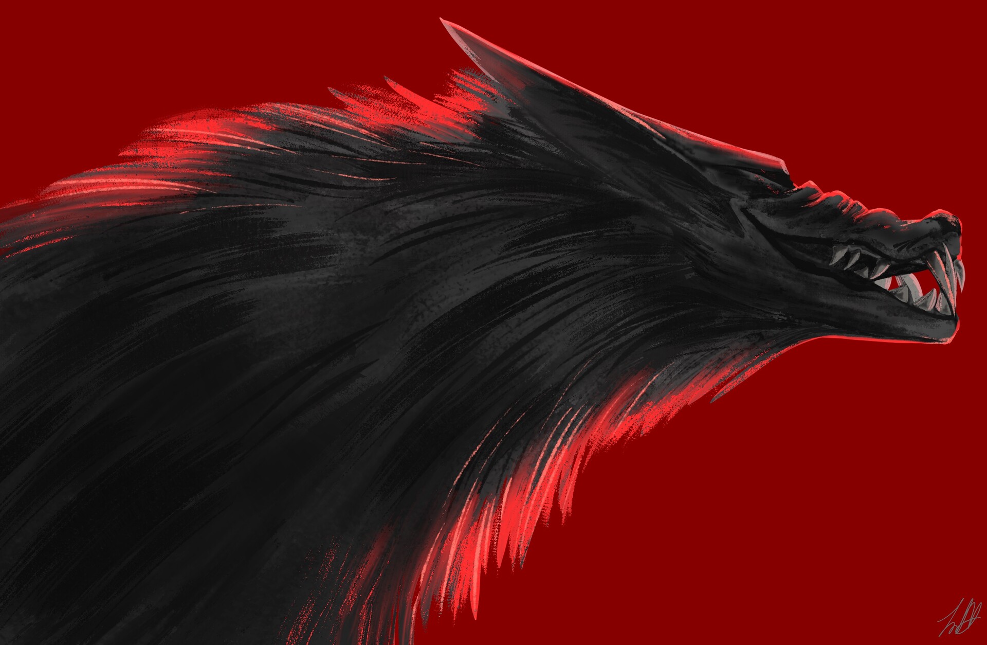 Black Wolf With Red Eyes Drawing
