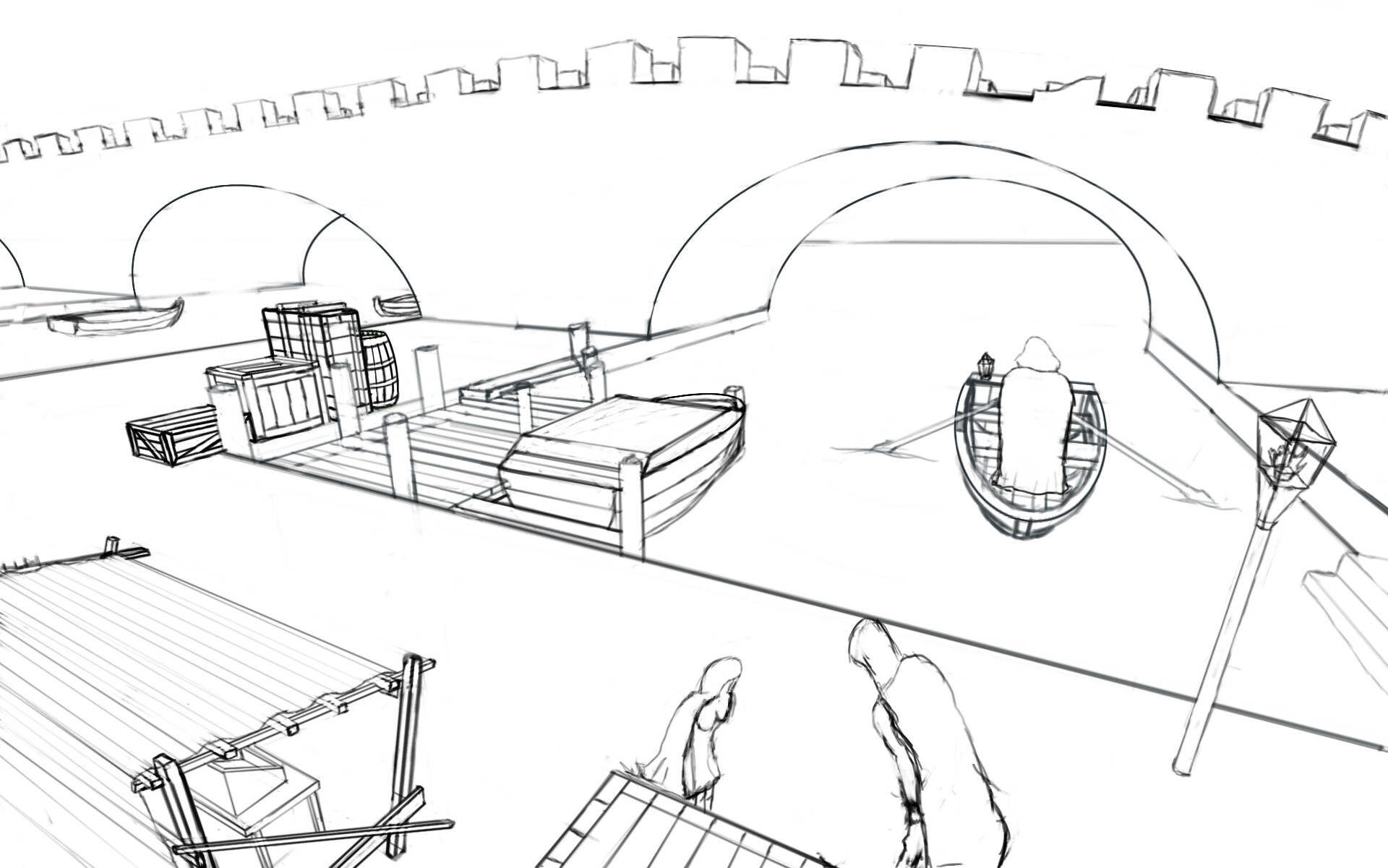 ArtStation - night harbor (sketch)