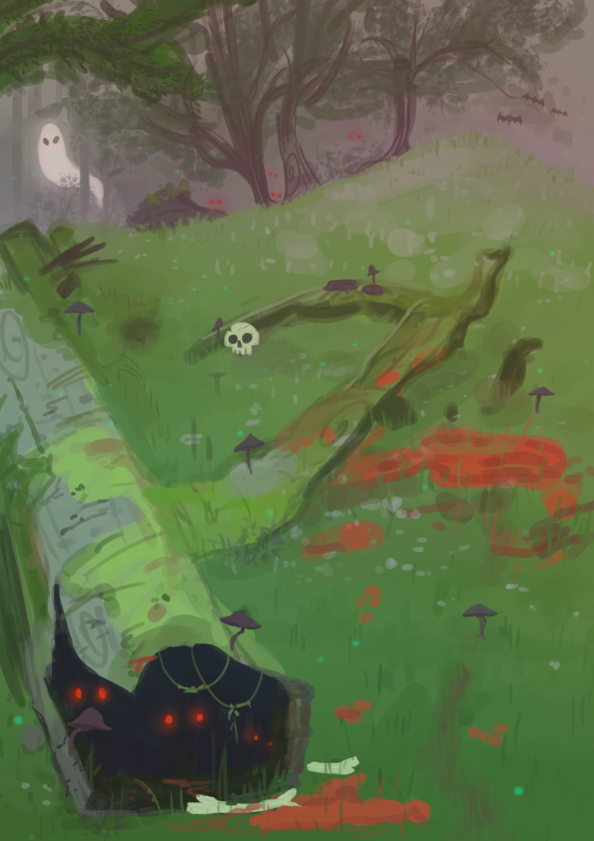 ArtStation - Spooky wood and ghost — Wip Sketch