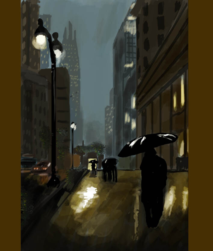 ArtStation - Rainy street in winter