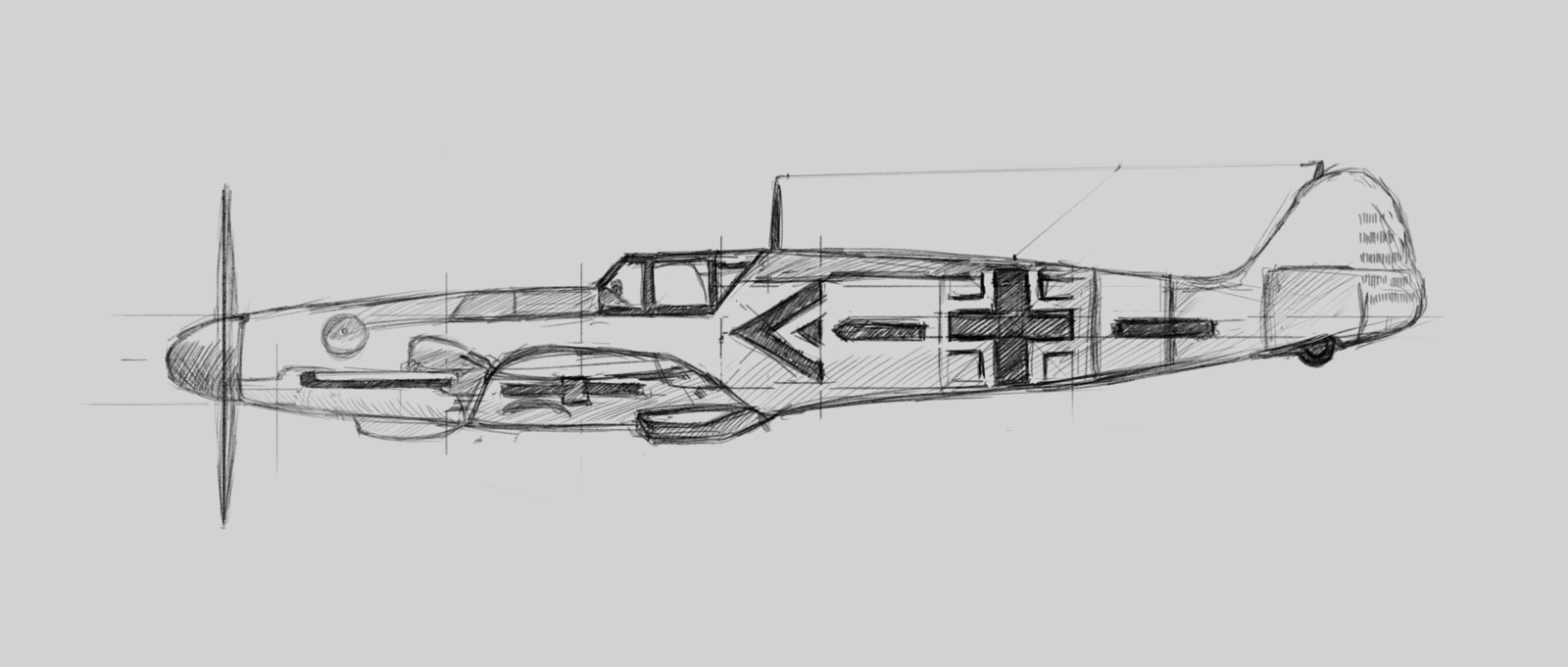 Tanish Makadia - Bf-109 Side View Sketch