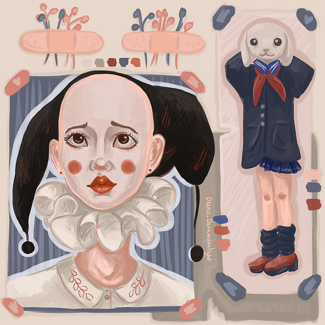 sad girl clown drawing