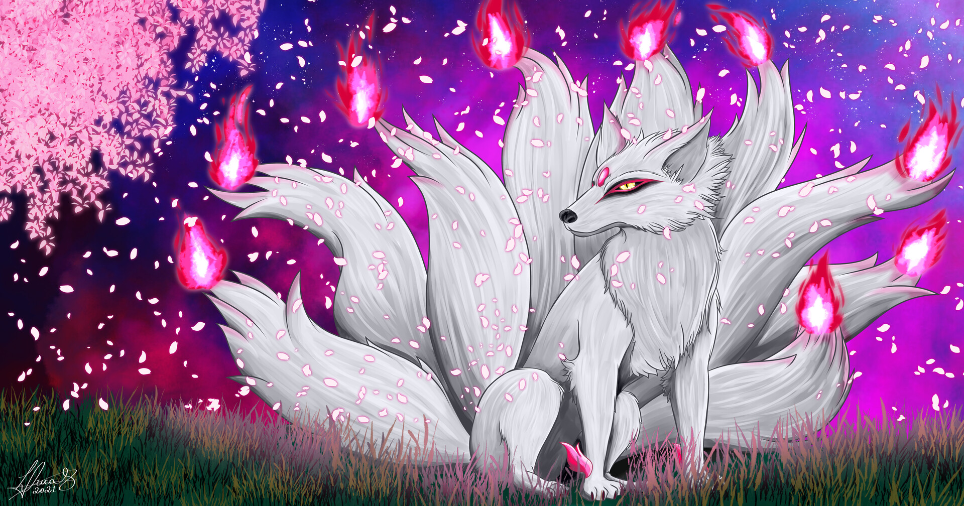 ArtStation - Kitsune and sakura