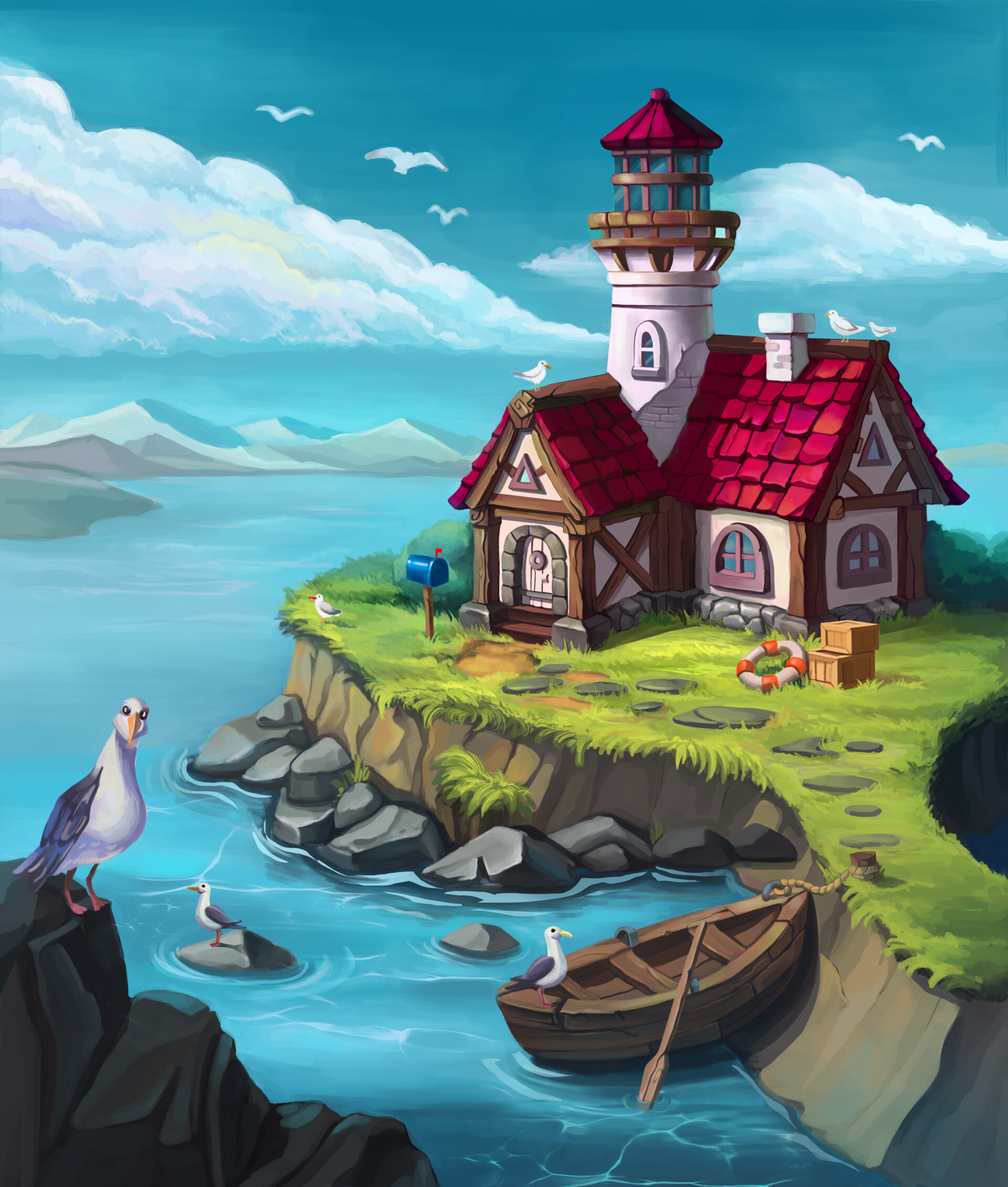 ArtStation - Lighthouse at the seaside 2d art