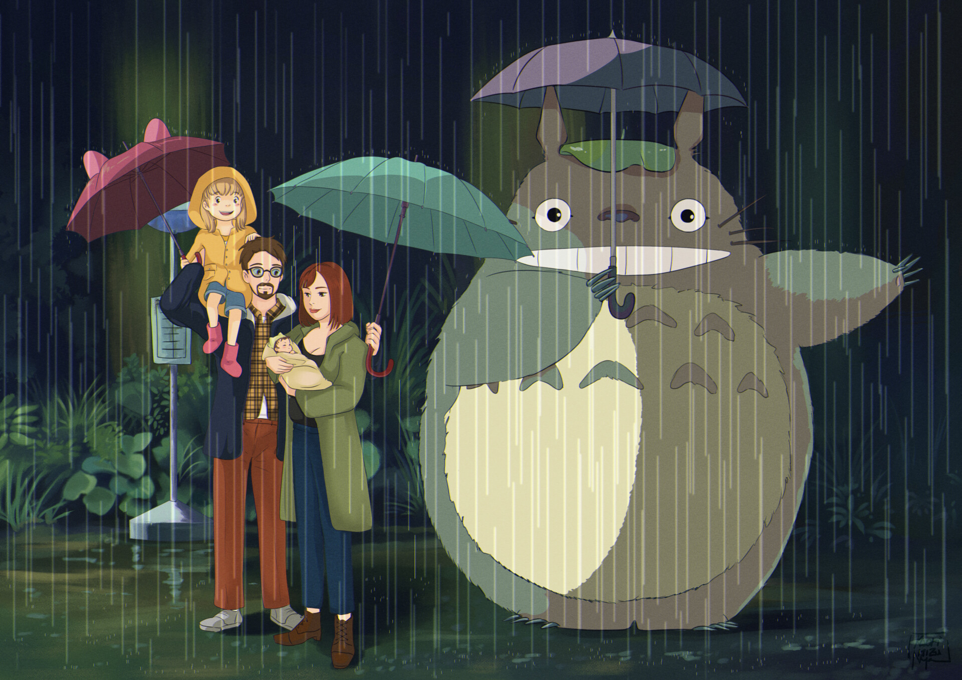 ArtStation - Family Portrait 3 [Studio Ghibli Style]