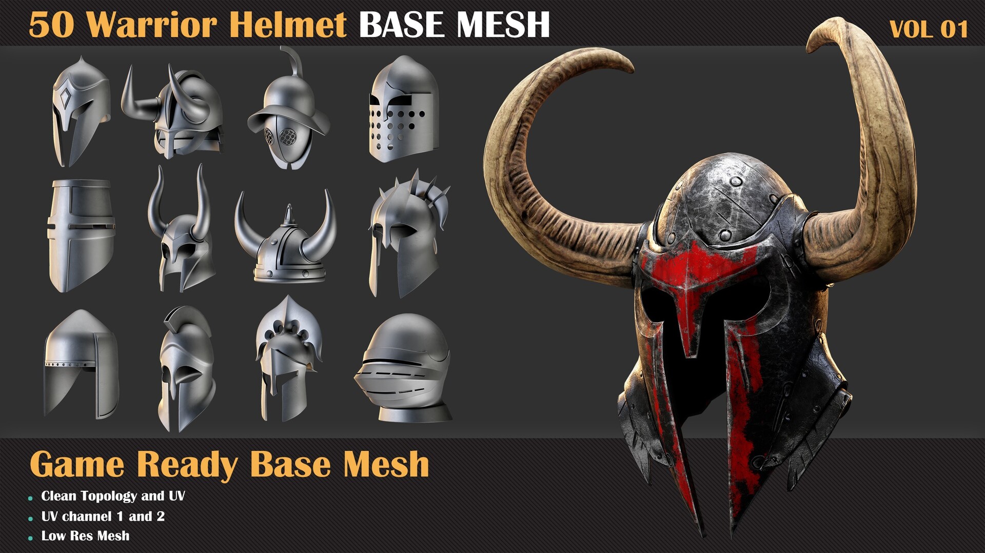 ArtStation - 50 Warrior Helmet Base Mesh - VOL 01 ( Game Ready )