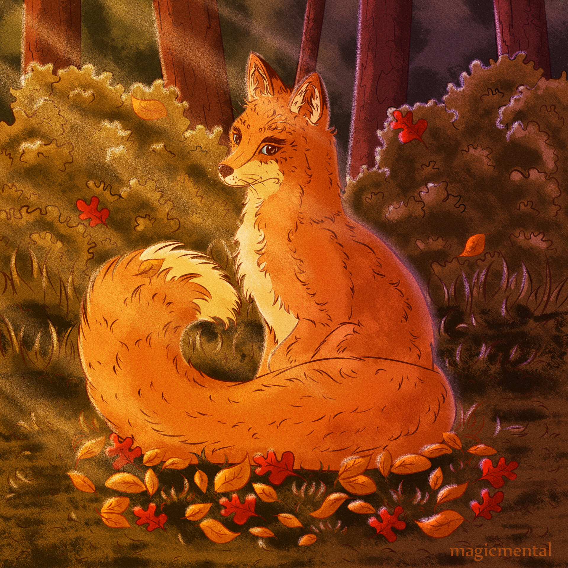 ArtStation - Fox and autumn