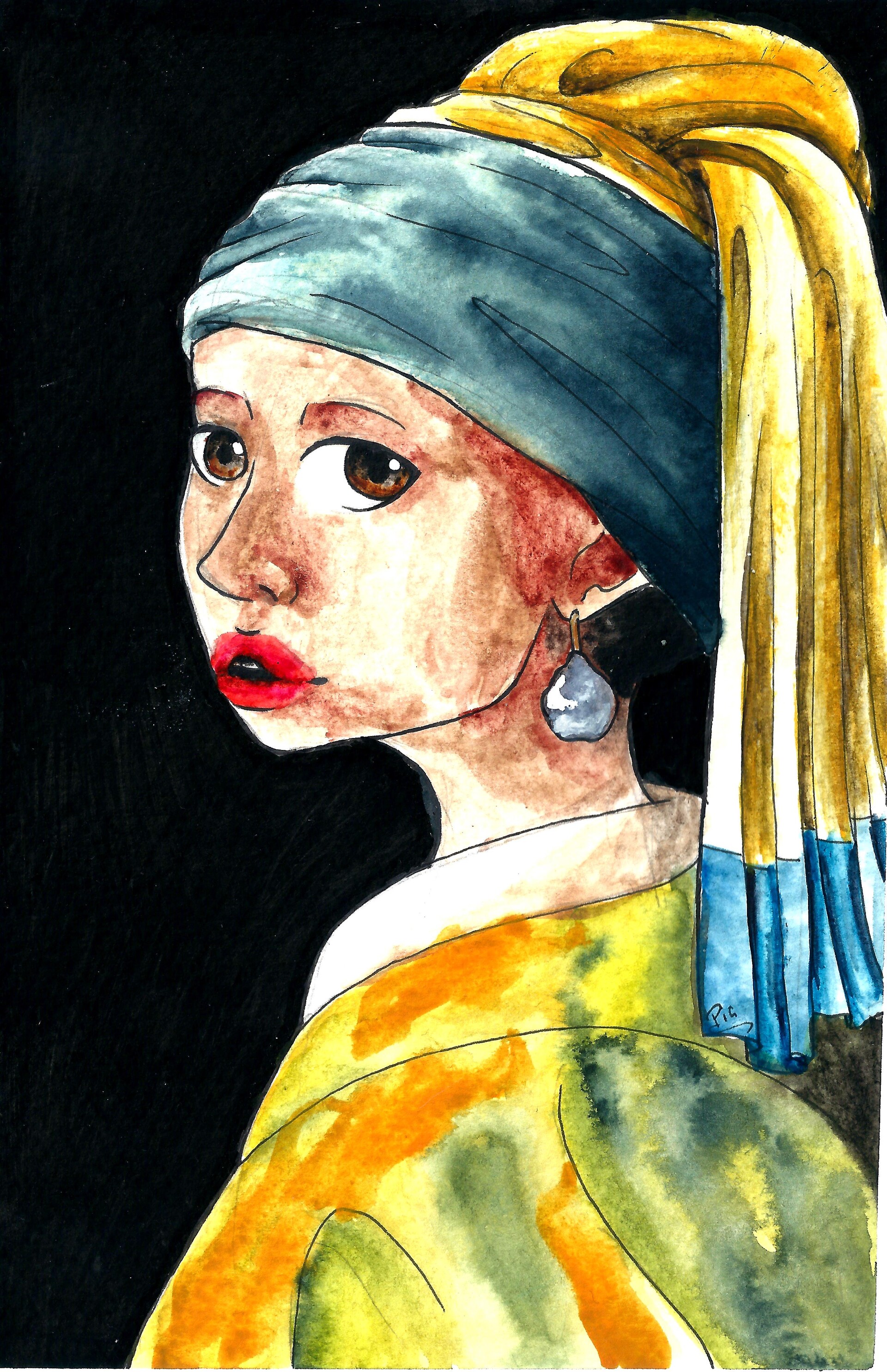 how to draw girl with a pearl earring