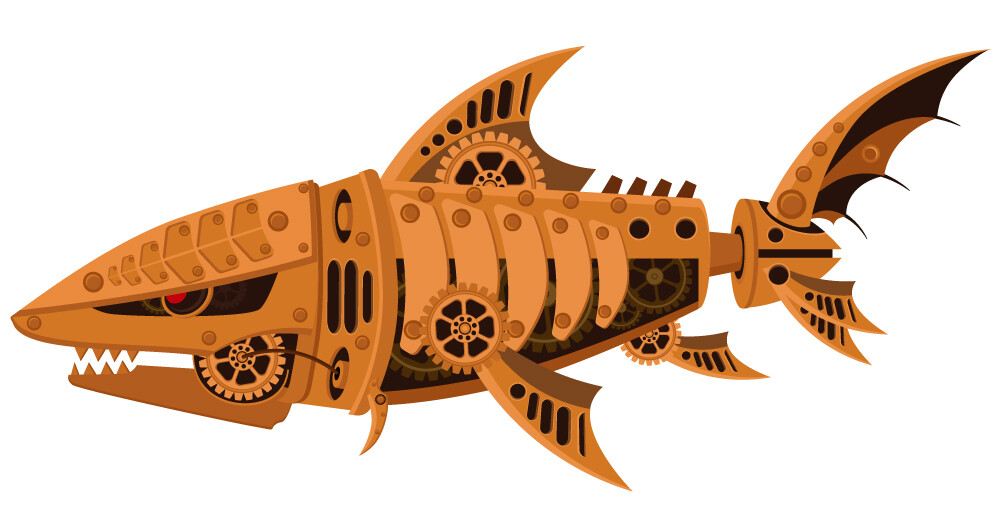 ArtStation - Mechanical shark in steampunk style.