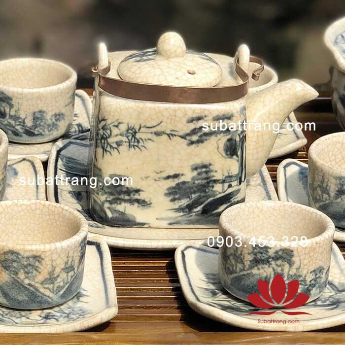 ArtStation - Bộ ấm chén men rạn vẽ đồng quê dáng vuông cao cấp - Sứ Bát ...