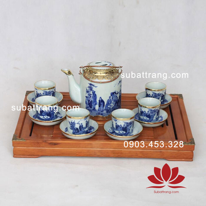 ArtStation - Bộ ấm tích men lam bọc đồng vẽ trúc lâm thất hiền đẹp - Sứ ...