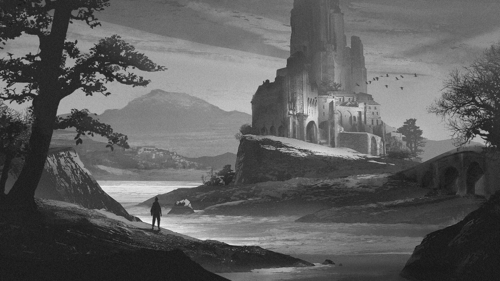 ArtStation - B/W Environment Sketch_Castle