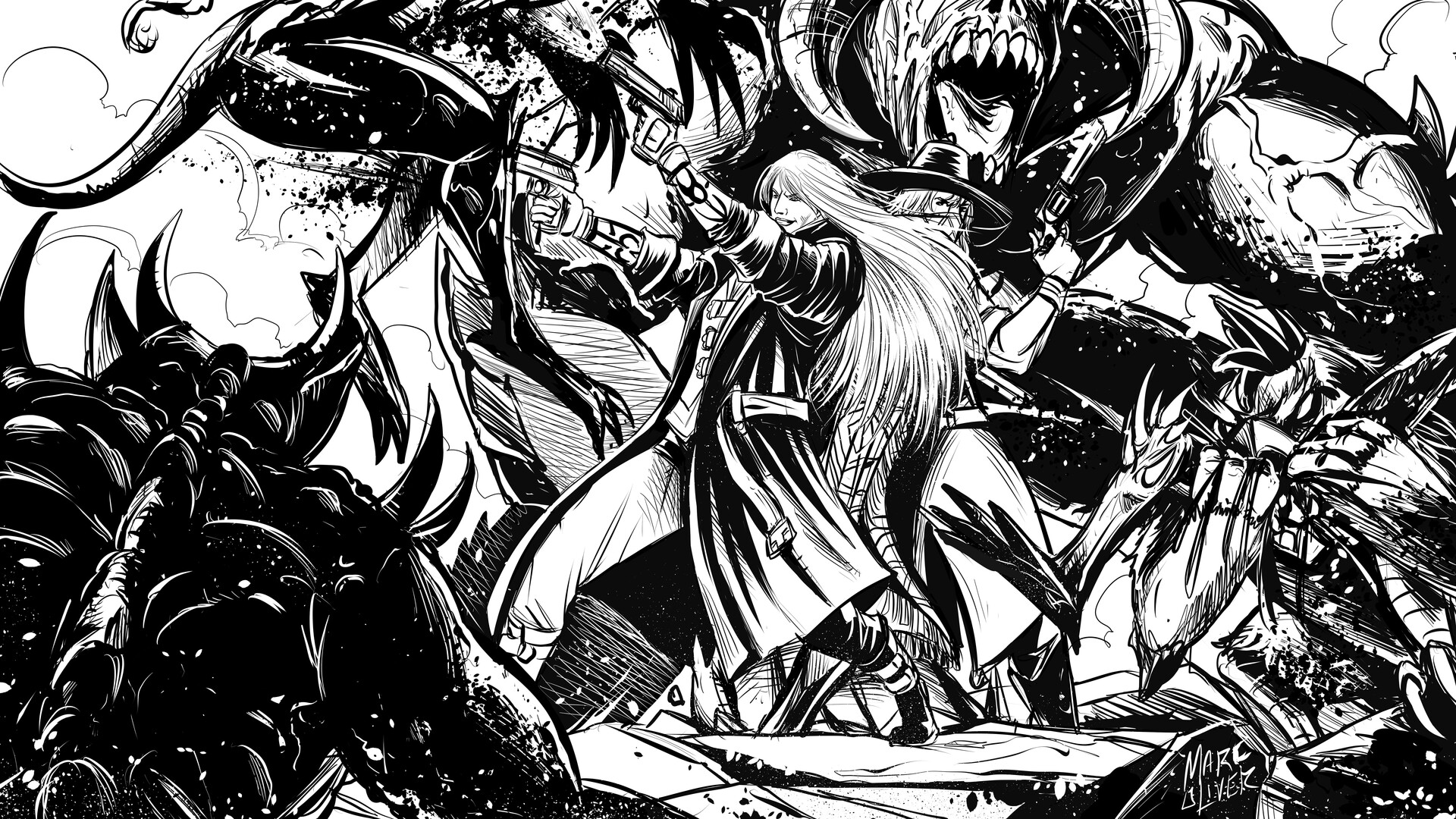 ArtStation - Devil hunters illustration ink