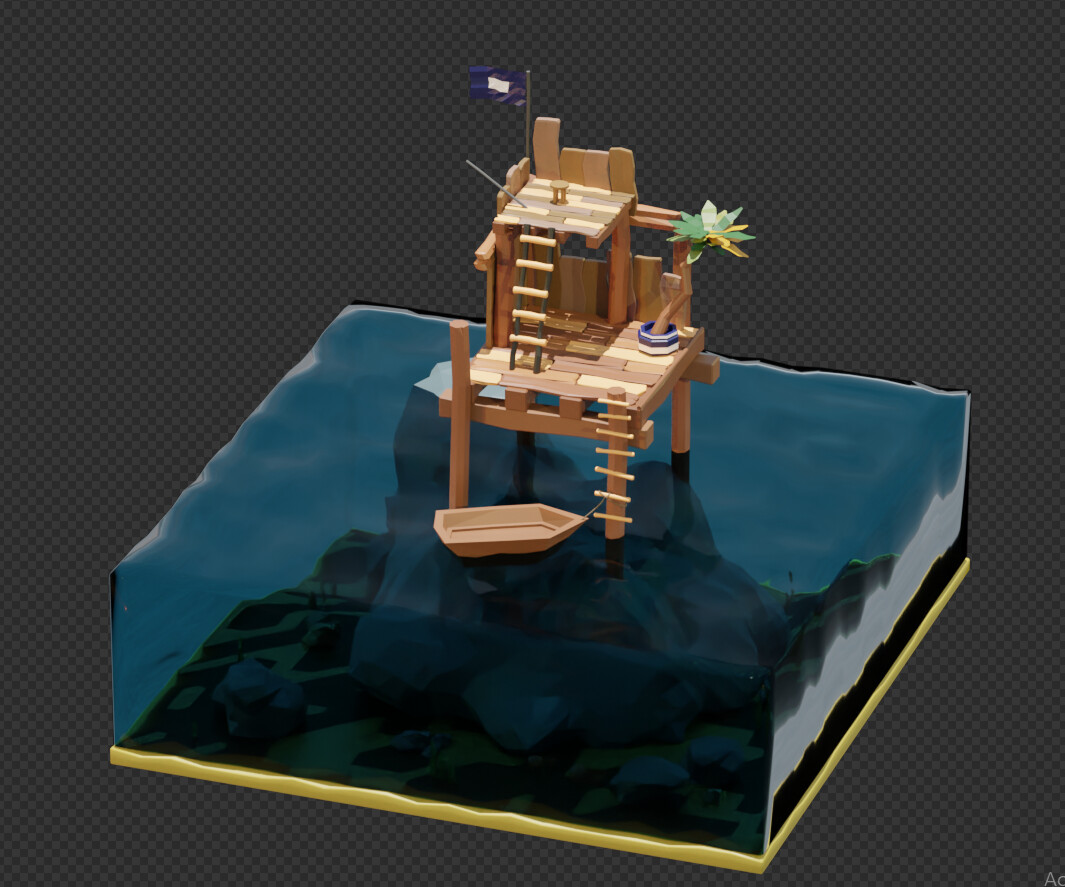 ArtStation - Wooden fishing base (3D scene)