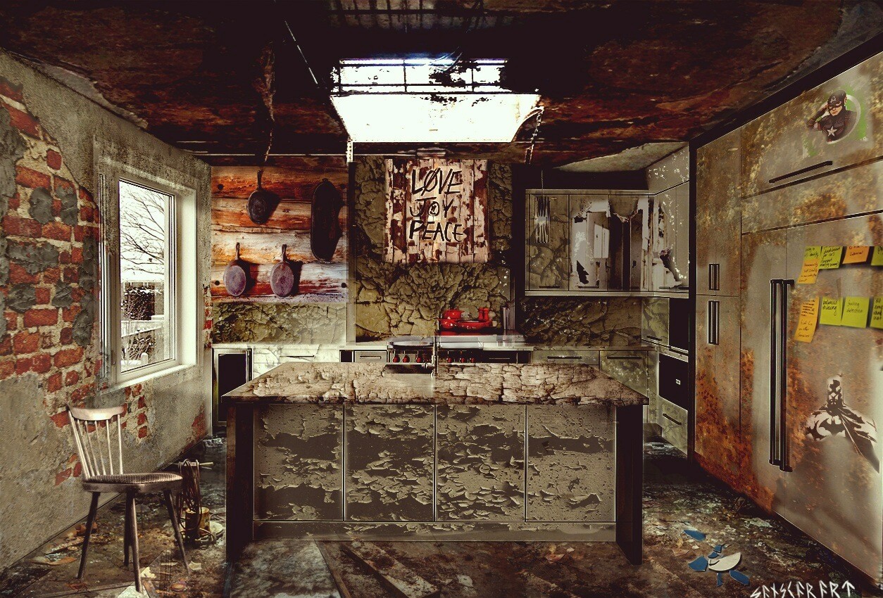 ArtStation - matt painting (old and messed up kitchen)