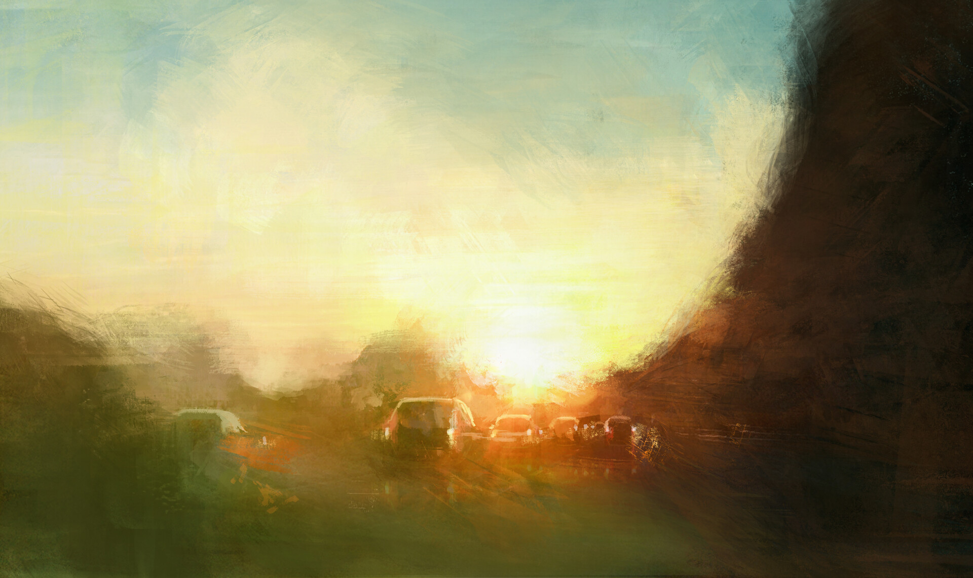 ArtStation - Sunset on the road