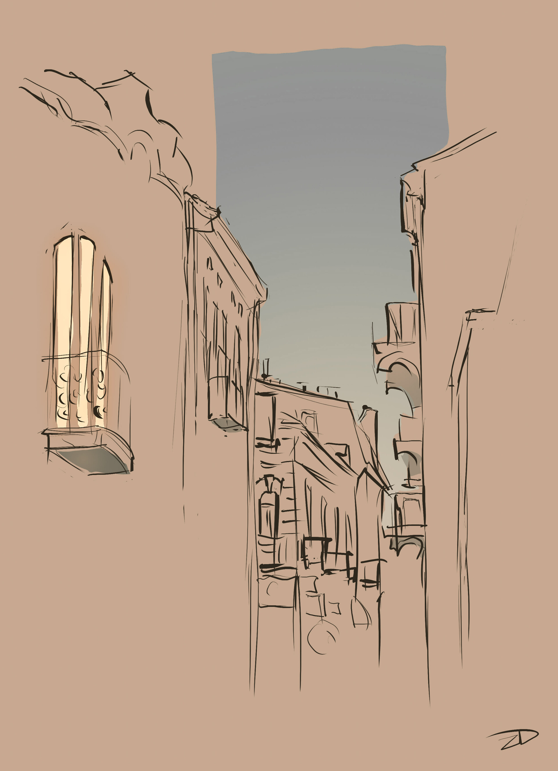 ArtStation - Sketch architecture old city. Graphic