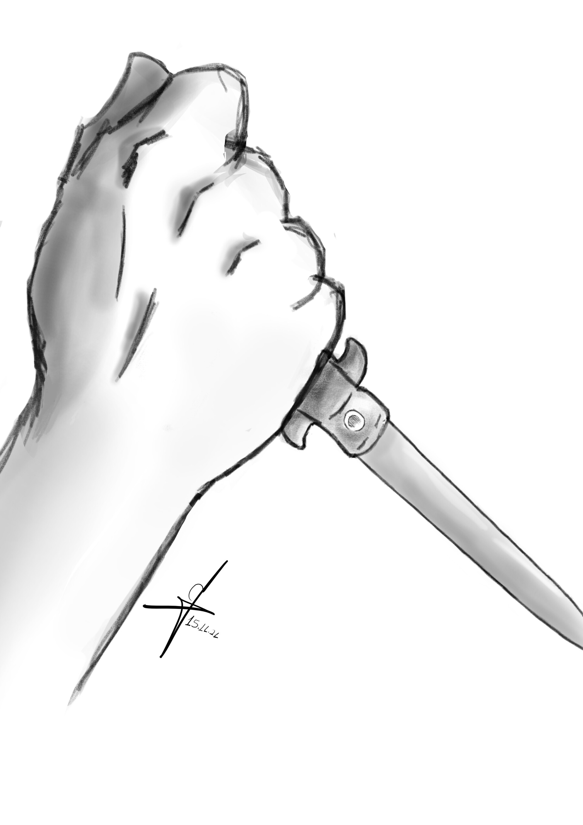 how to draw a hand with a knife