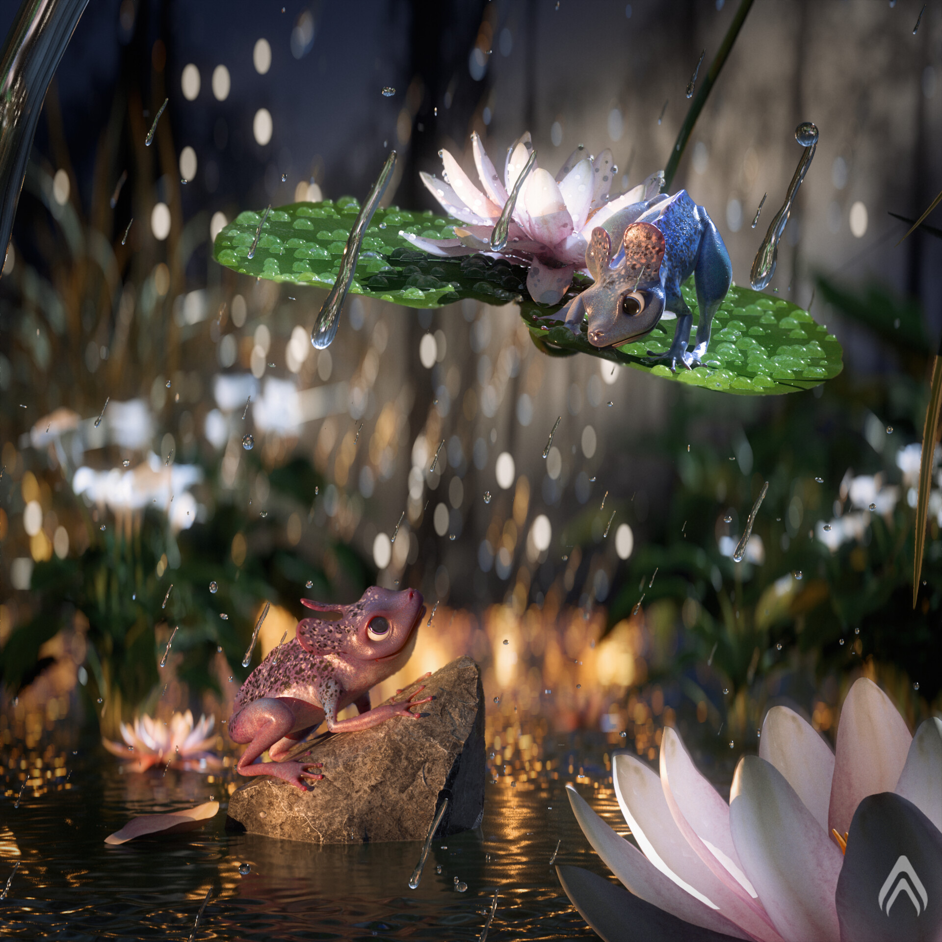 ArtStation - Frogs in the rain.