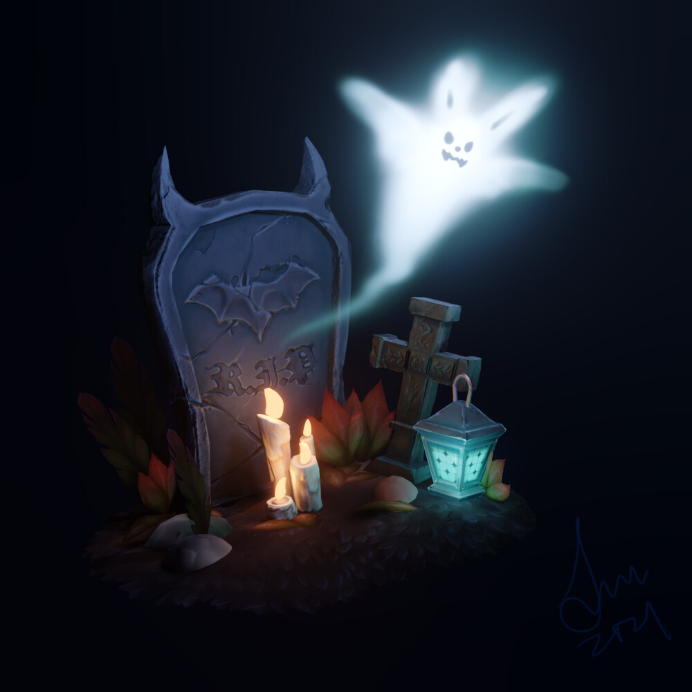 ArtStation - Little spirit coming out late~