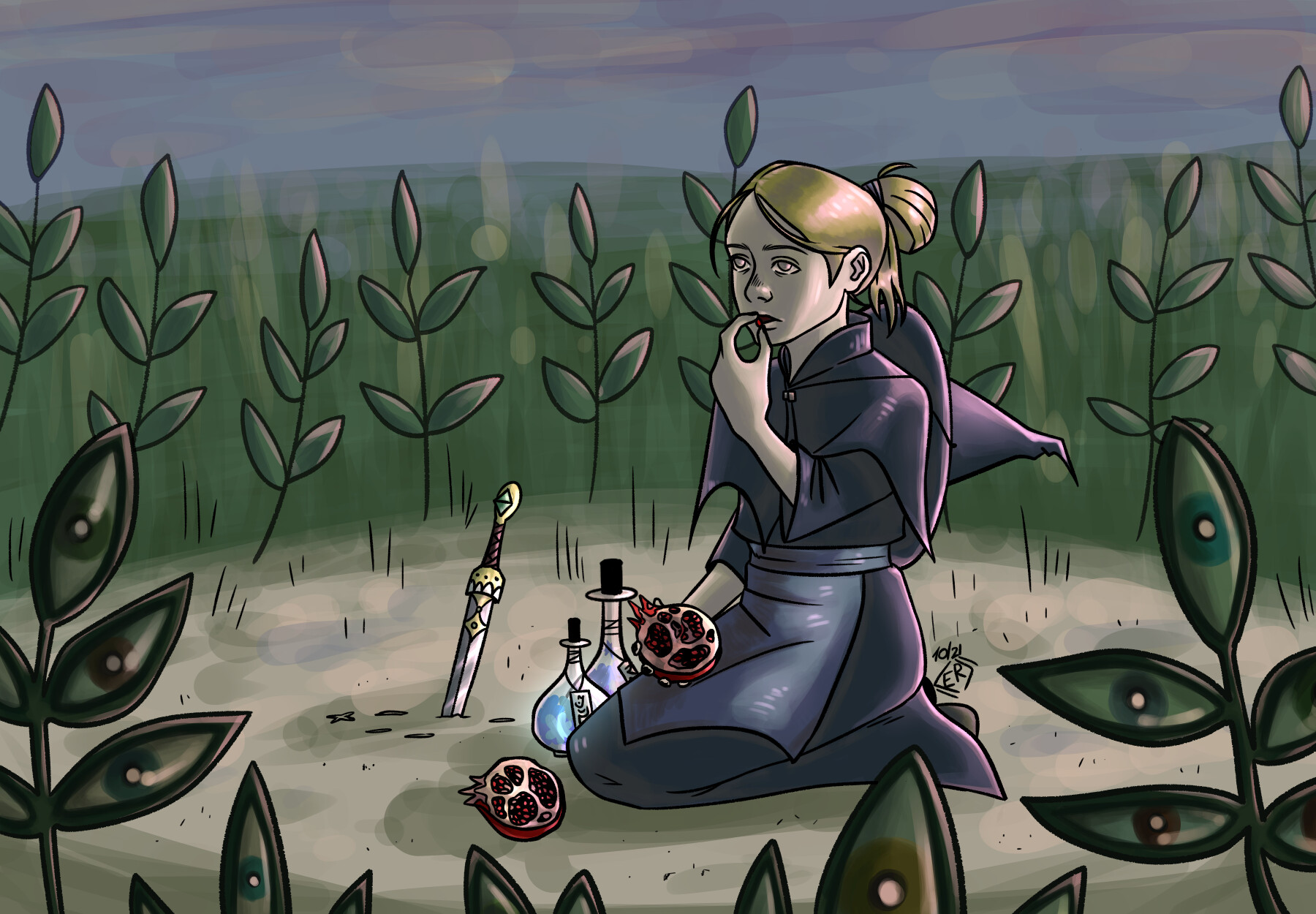 ArtStation - Blind witch in field doing some magic stuff