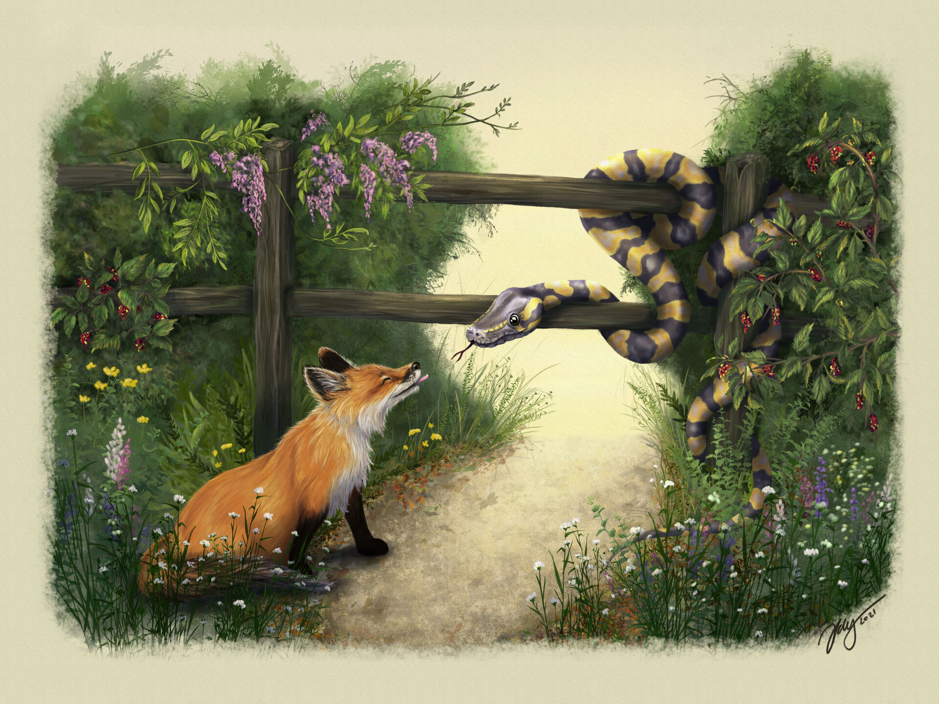 ArtStation - Fox and Snake - Narrative Illustration