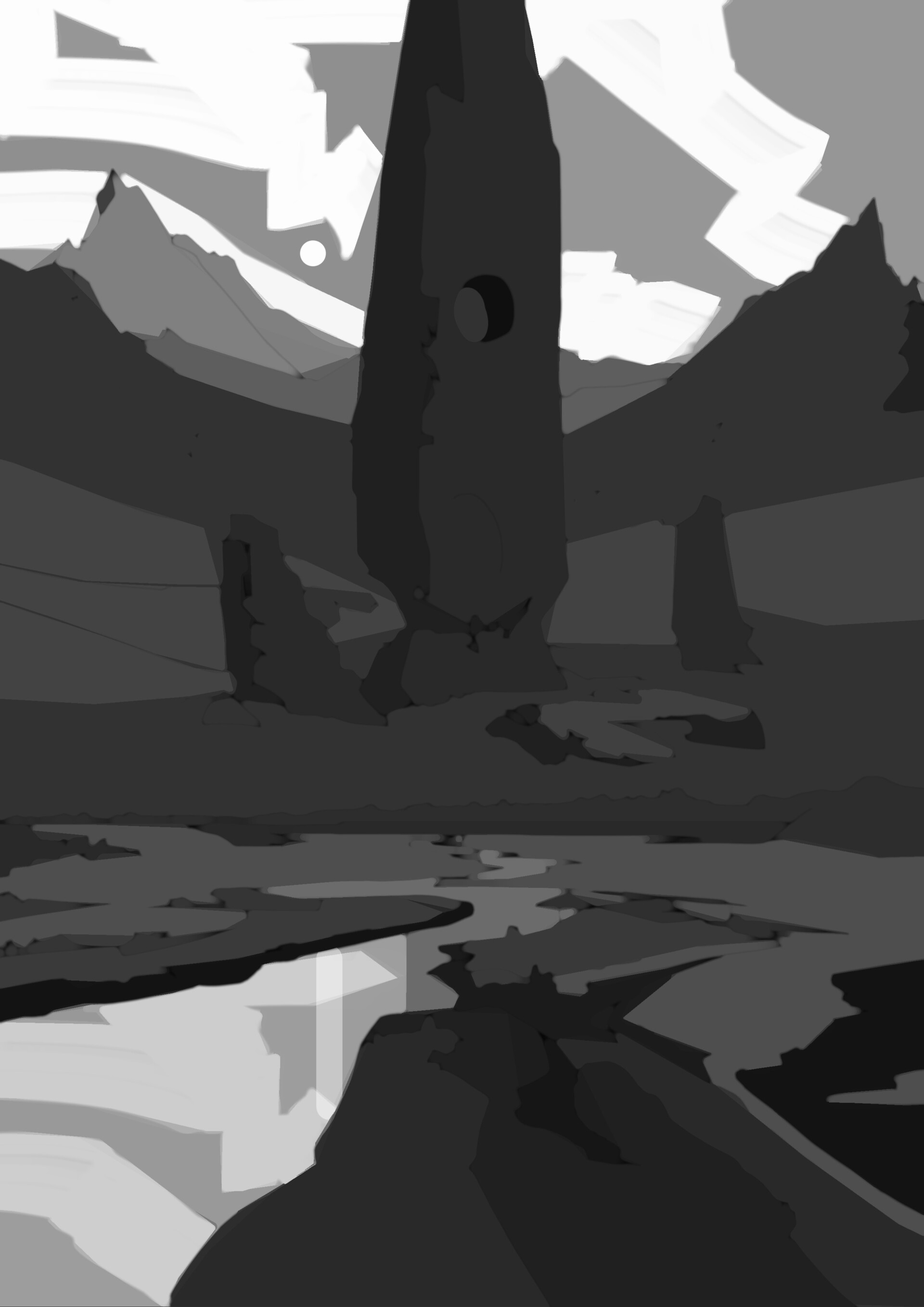 ArtStation - Big stone in swamp. Quick Sketch.