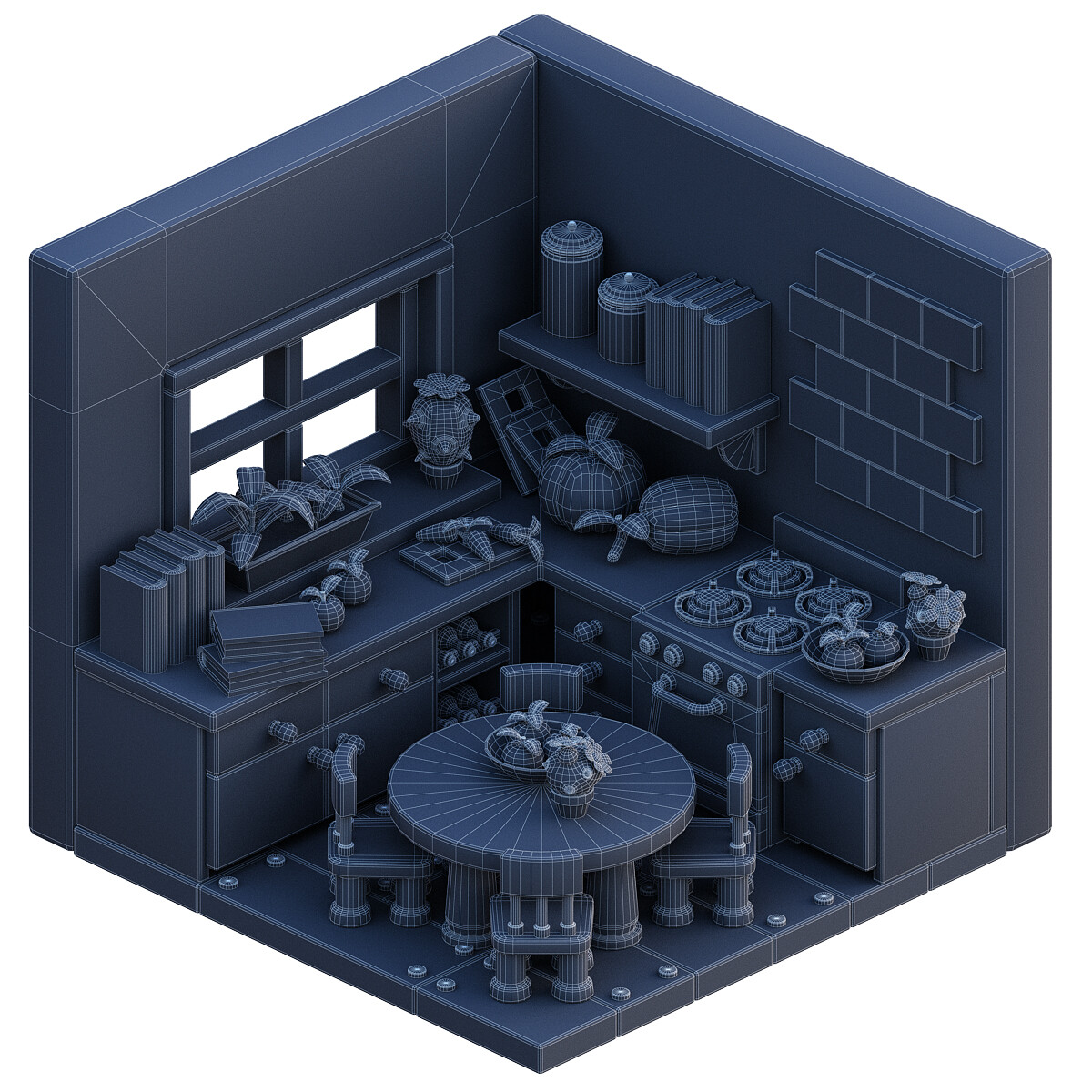 Loopix - isometric kitchen stylized room 3d model
