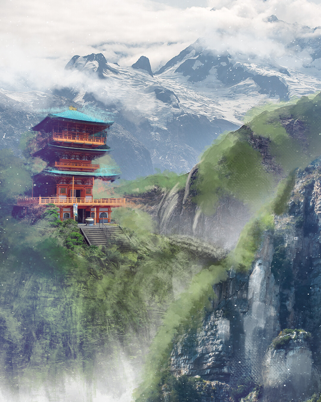 ArtStation - creating a japanese temple in the mountains