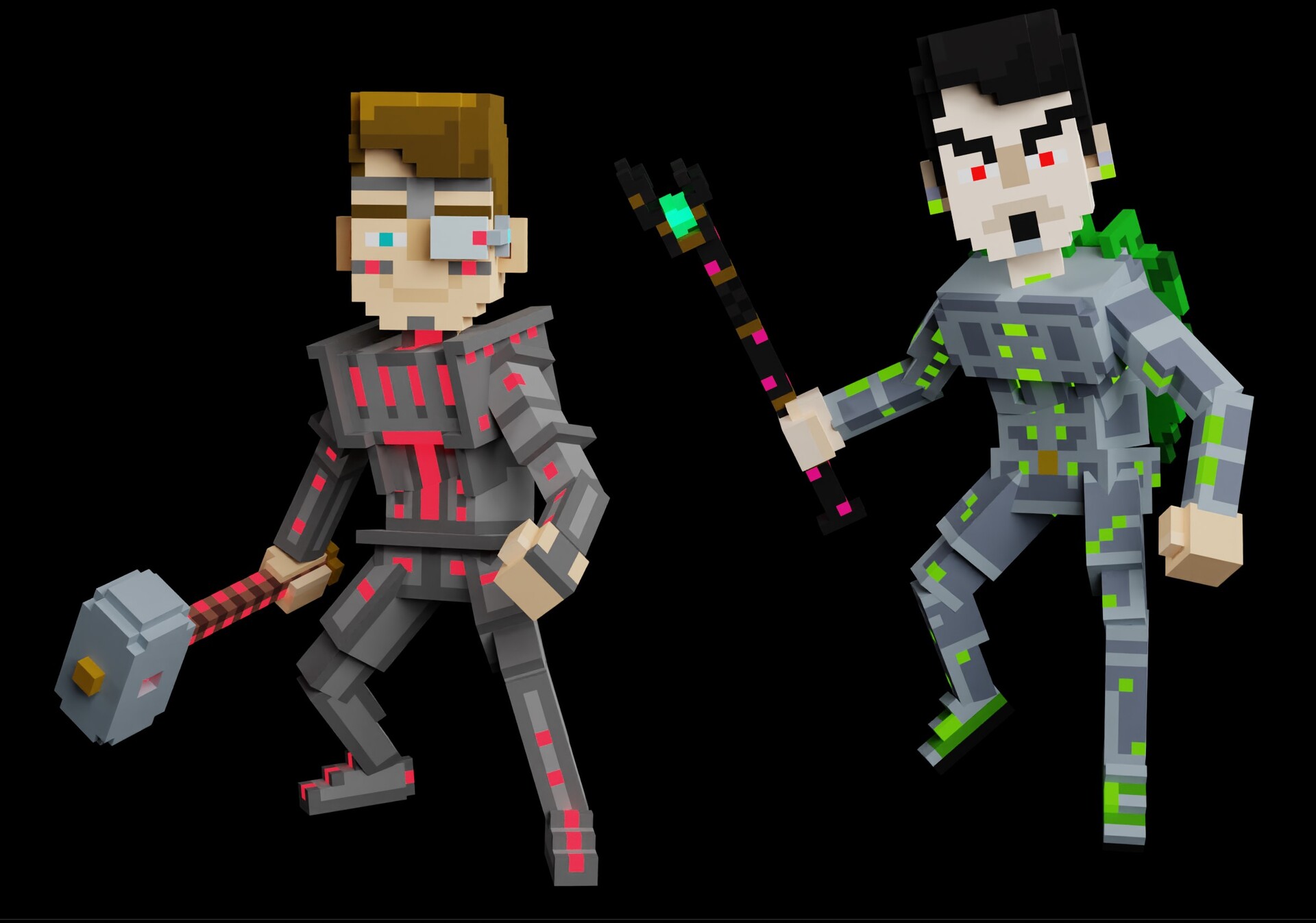 ArtStation - Cyber Thor y Cyber Loki Voxel Art