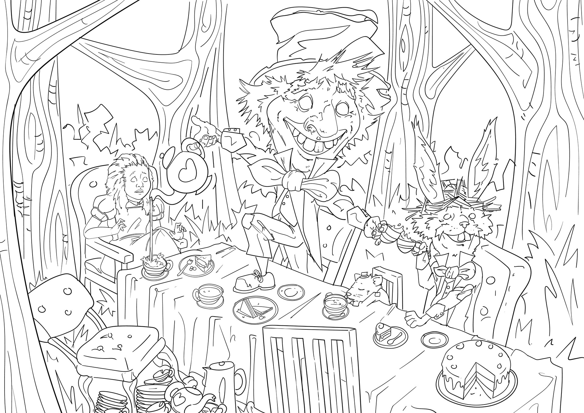 alice in wonderland coloring pages tea party
