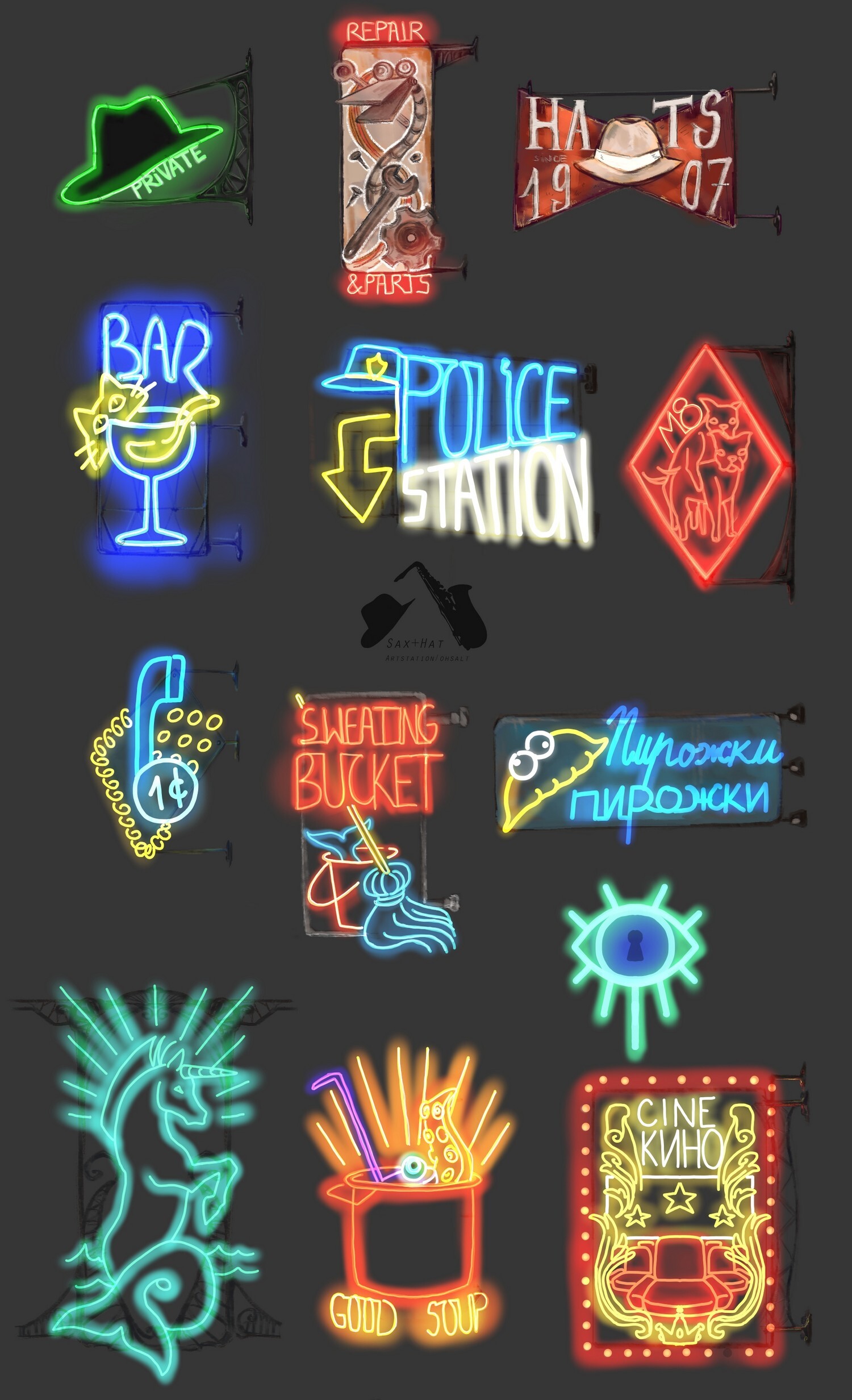 C Betina - Neon Signs for Retropunk city