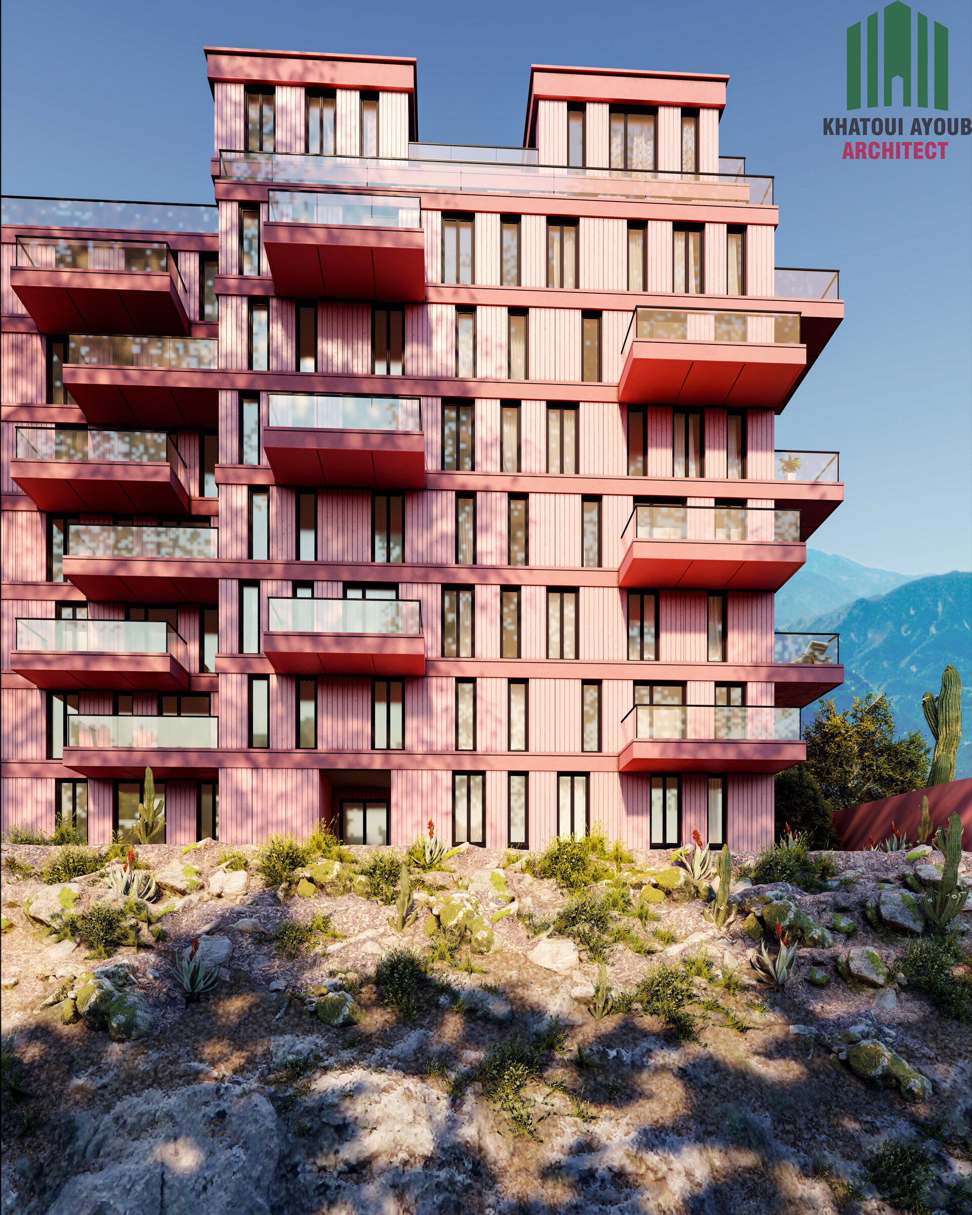 ArtStation - Residential red apartment in nature