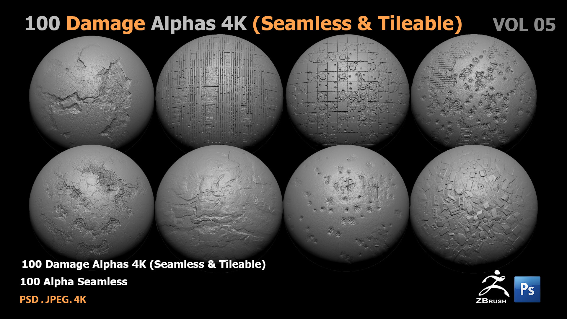 ArtStation - 100 Damage Alphas 4K (Seamless & Tileable)