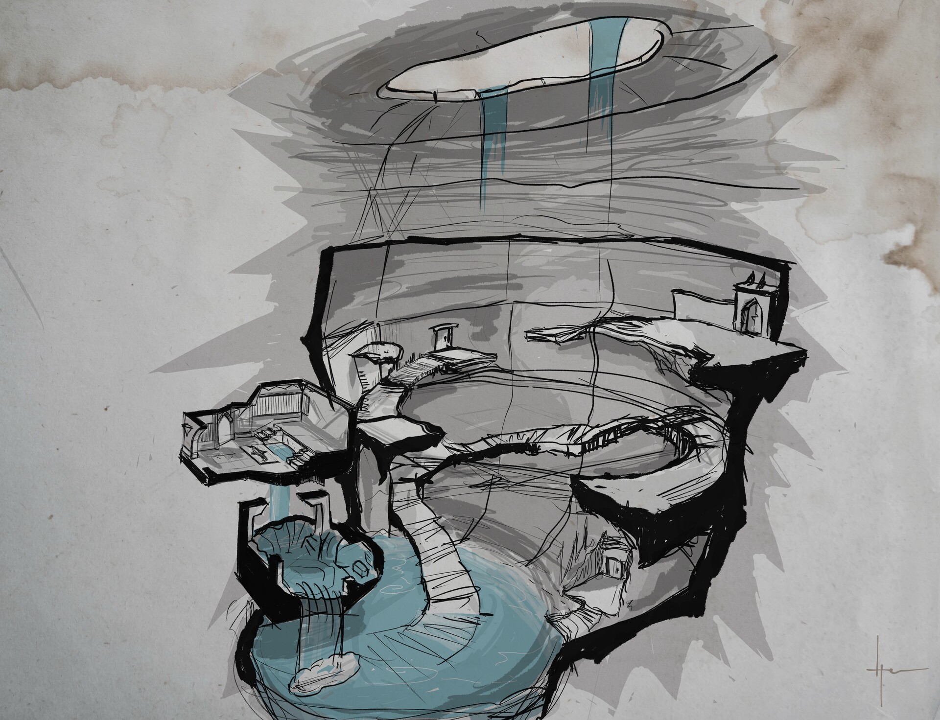 ArtStation - Underground Waterfall Dungeon