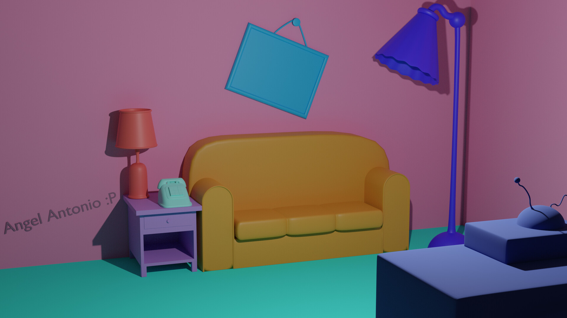ArtStation - The Simpsons Living Room 3D solid color render