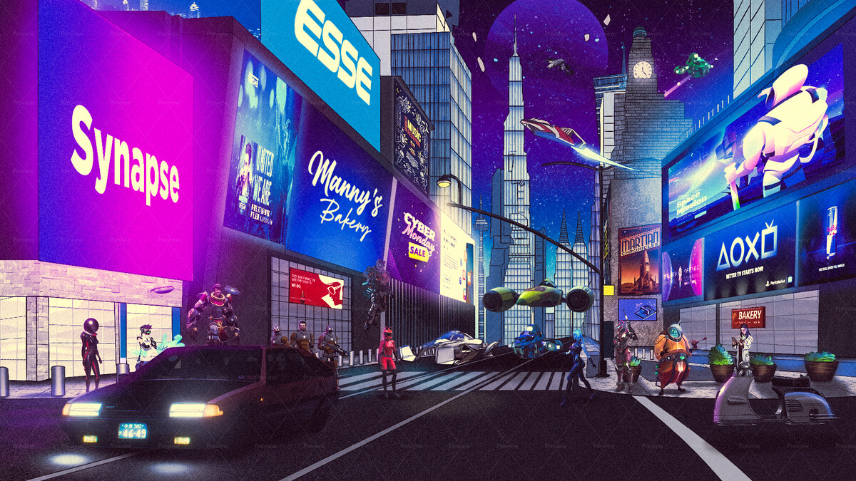 ArtStation - CyberPunk 2077 Inspired Time Square (Detailed Illustration)