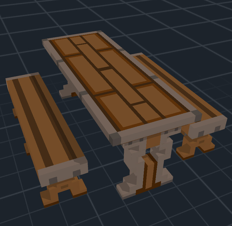 ArtStation - Table & set of Benches: Voxel Art