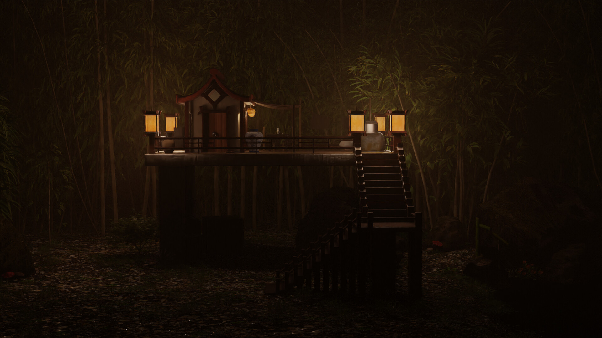 ArtStation - Japanese forest atmosphere at night