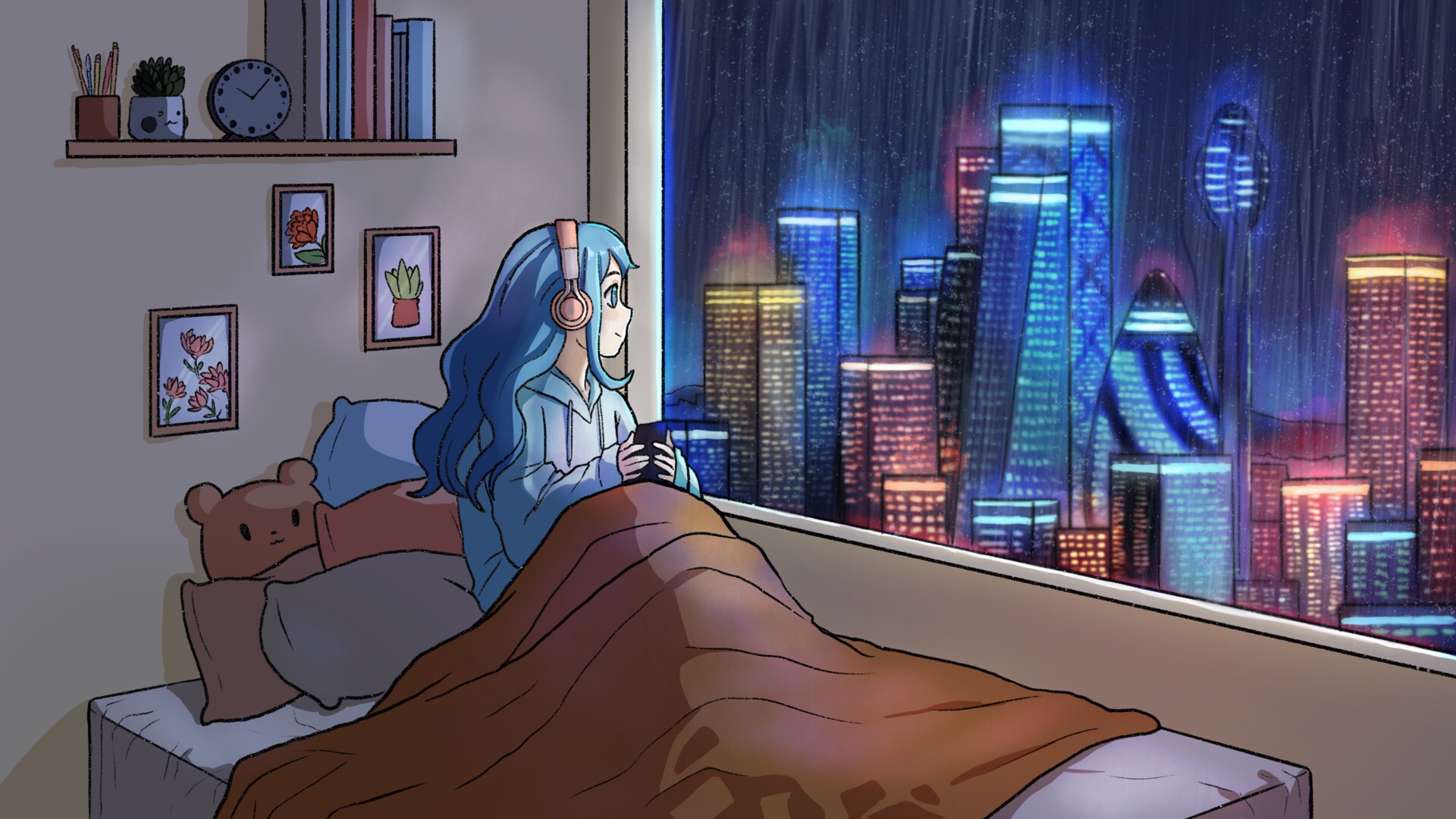 ArtStation - Lofi blue haired girl